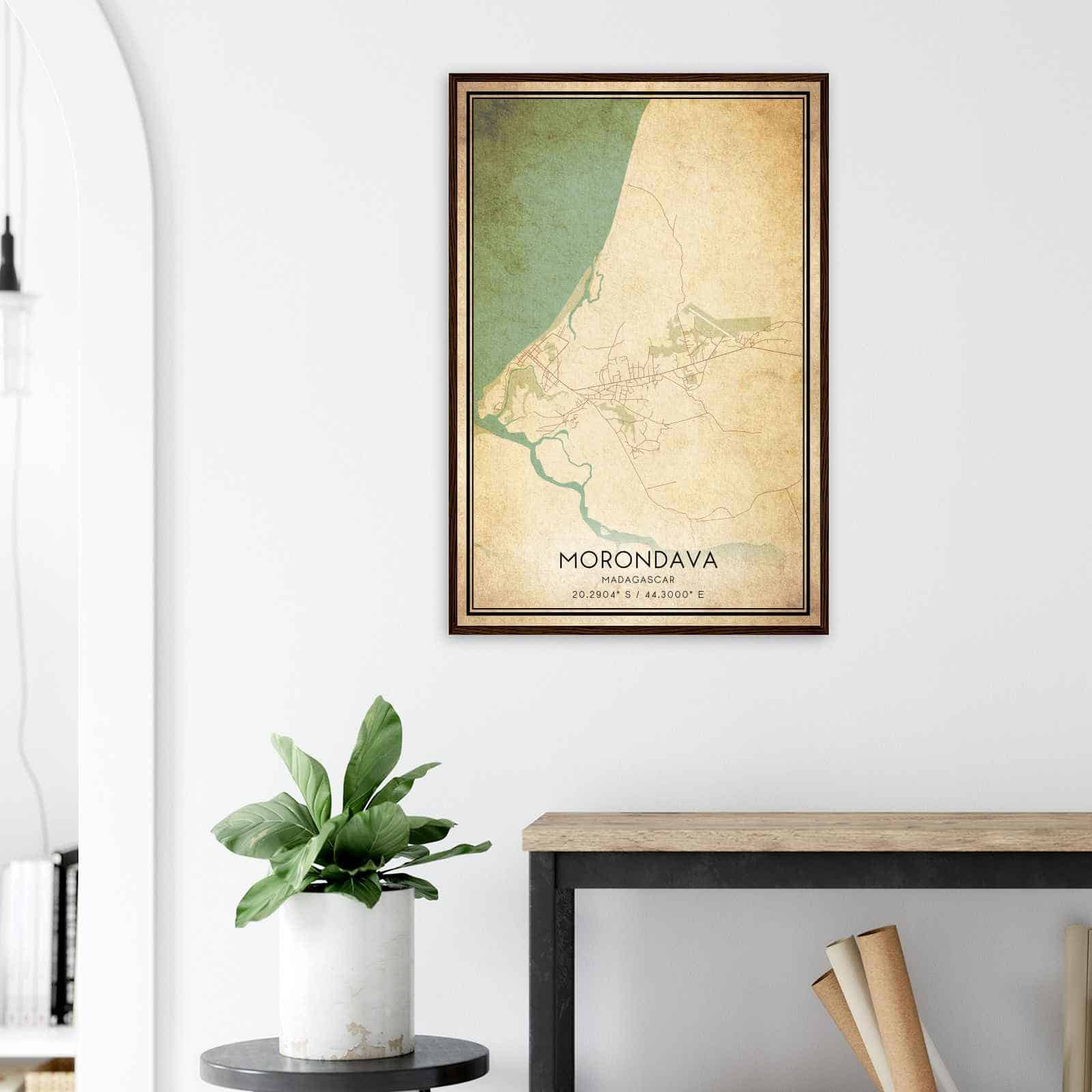 Vintage Morondava Madagascar Map Poster, Morondava City Road Wall Art ...