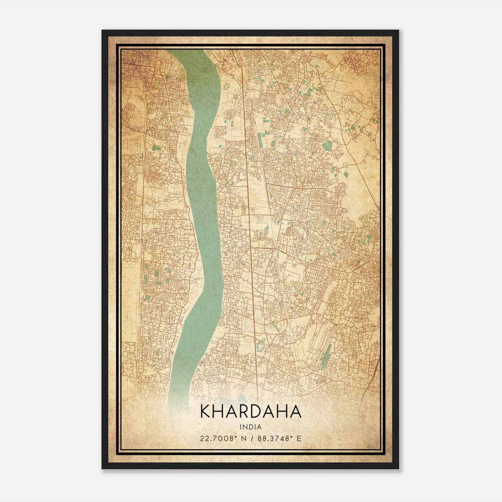 Vintage Khardaha India Map Poster, Khardaha City Road Wall Art Print ...