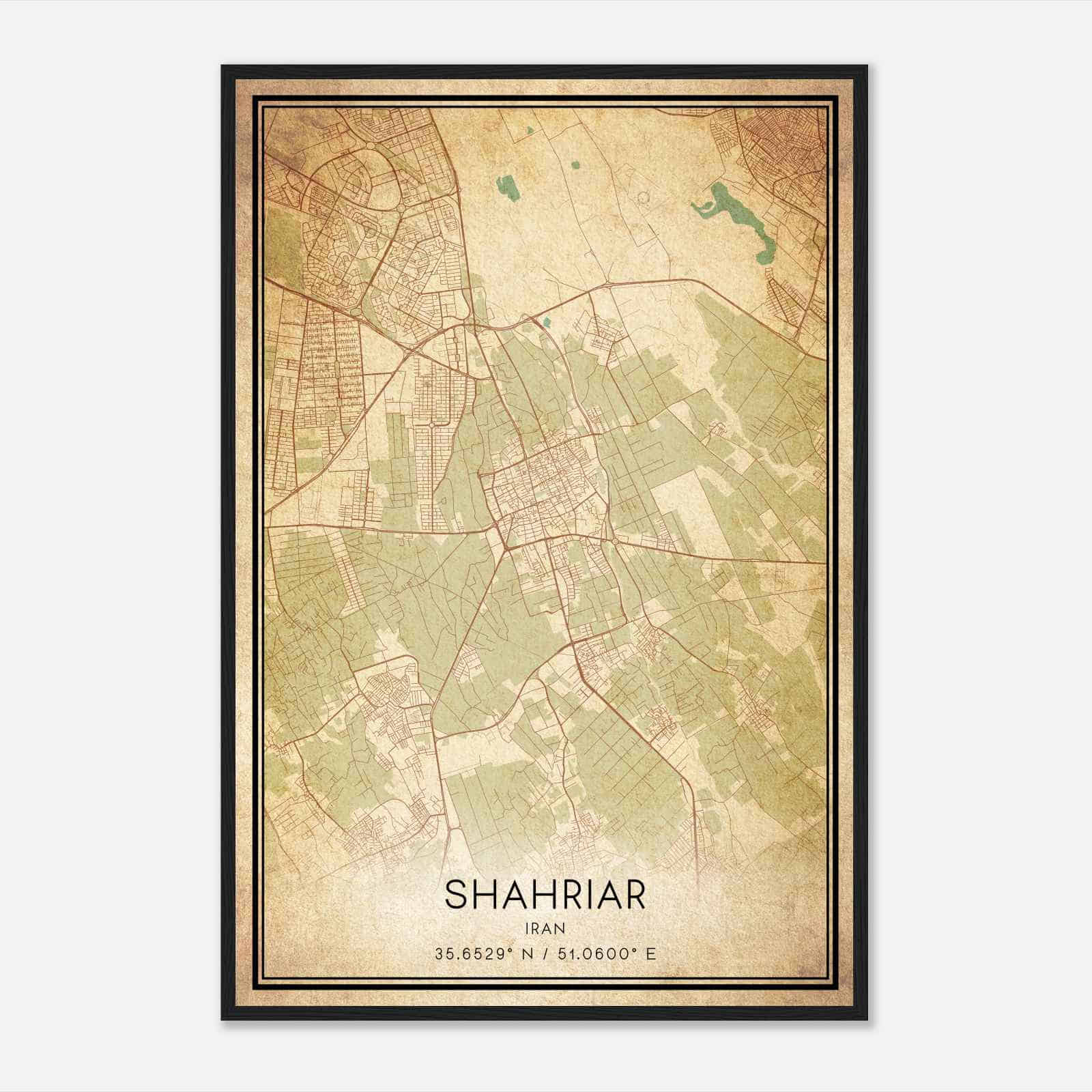 Vintage Shahriar Iran Map Poster, Shahriar City Road Wall Art Print ...