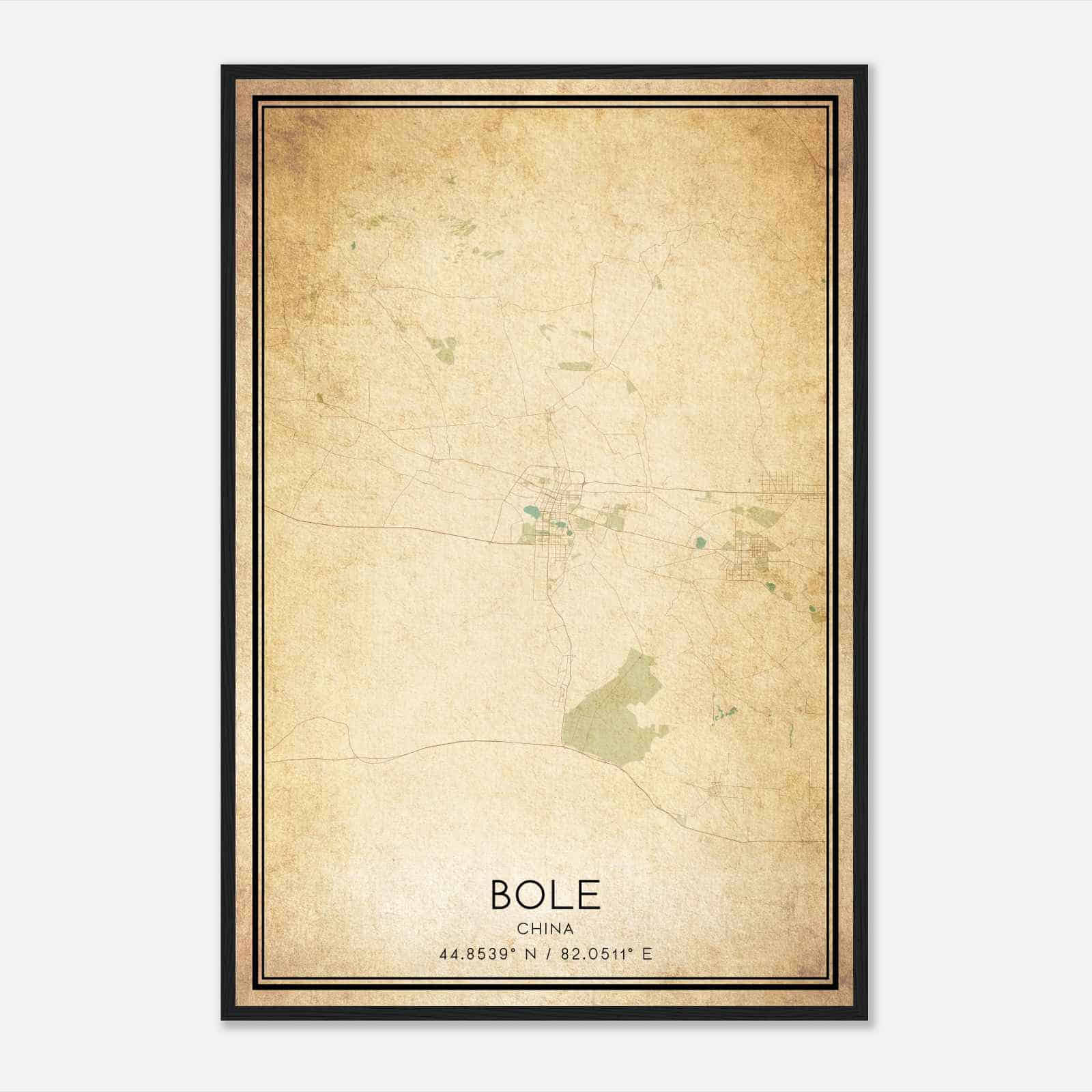 Vintage Bole China Map Poster, Bole City Road Wall Art Print - Custom ...