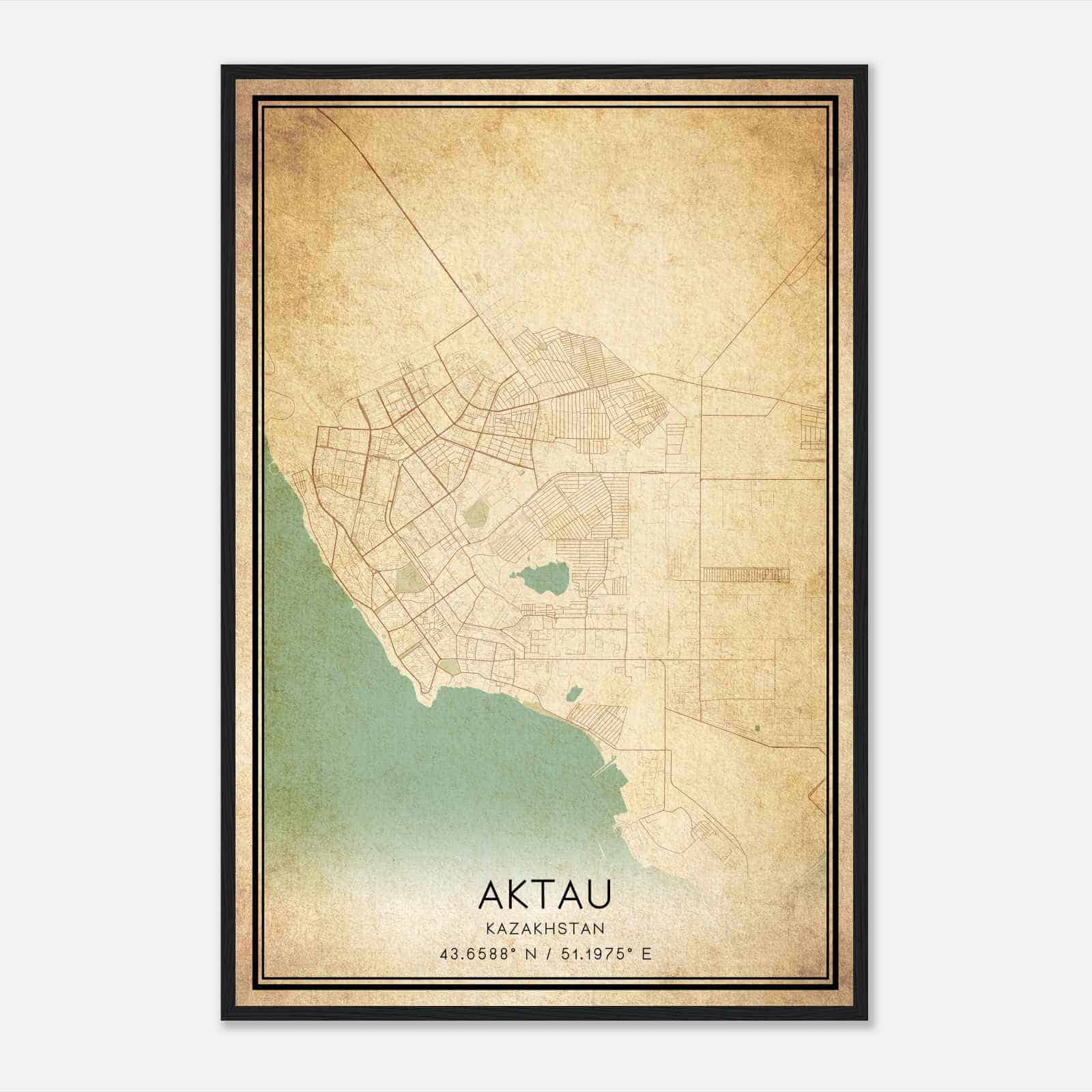 Vintage Aktau Kazakhstan Map Poster, Aktau City Road Wall Art Print ...