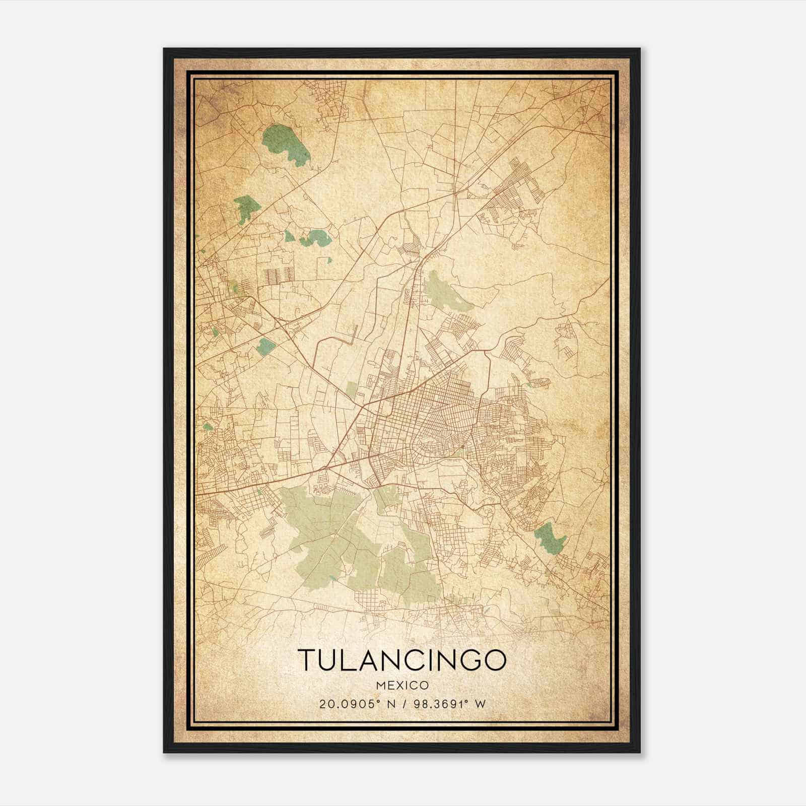 Vintage Tulancingo Mexico Map Poster, Tulancingo City Road Wall Art ...