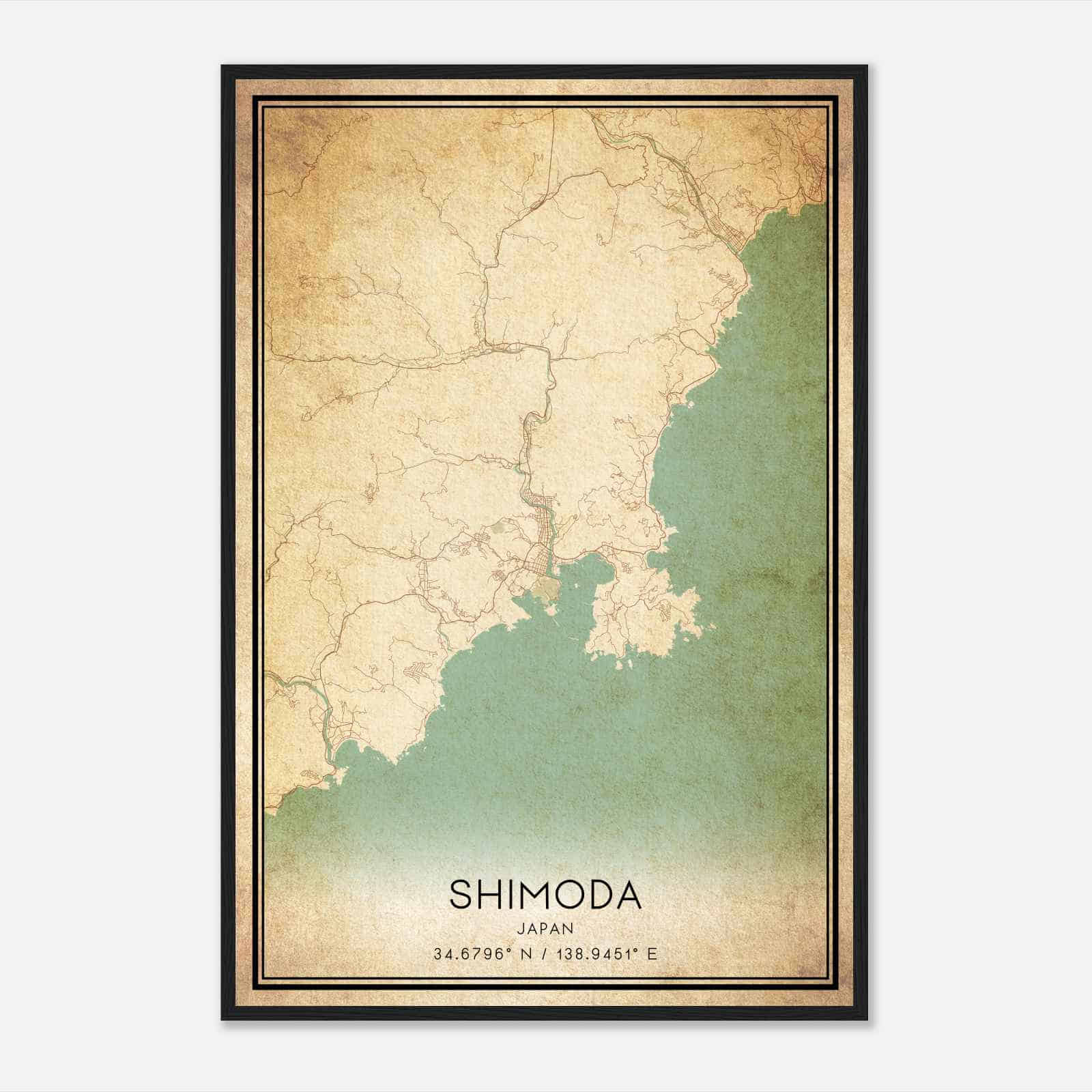 Vintage Shimoda Japan Map Poster, Shimoda City Road Wall Art Print ...