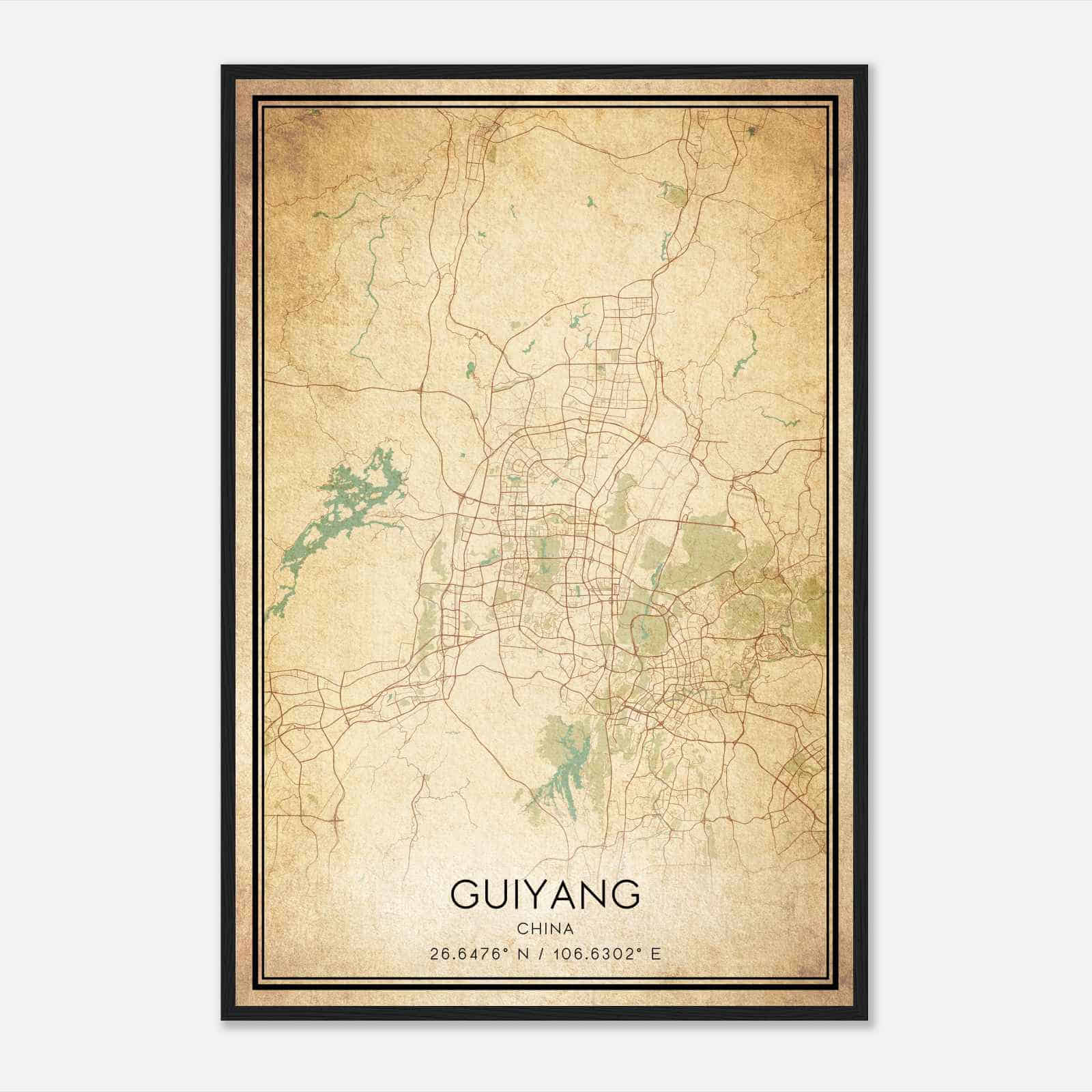 Vintage Guiyang China Map Poster, Guiyang City Road Wall Art Print ...