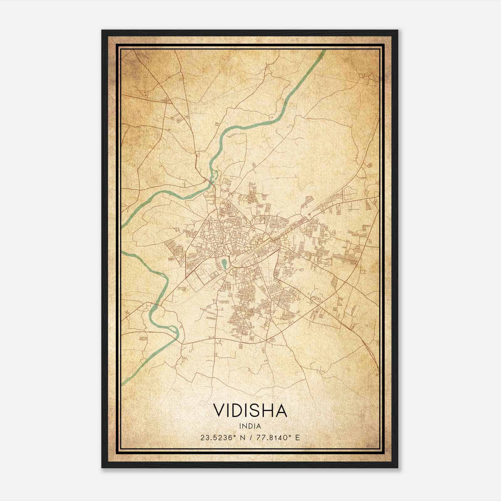 Vintage Vidisha India Map Poster, Vidisha City Road Wall Art Print ...