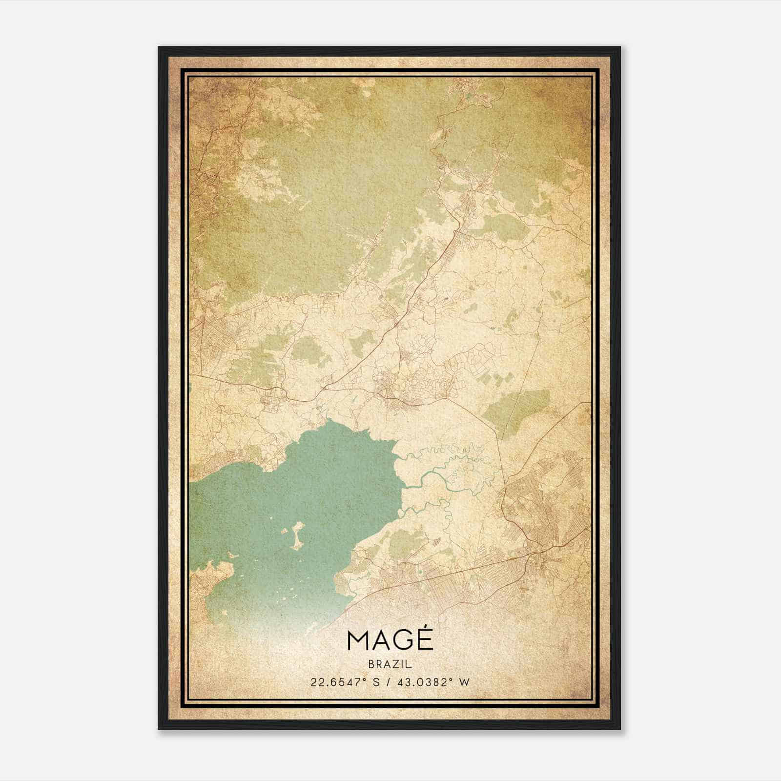 Vintage Mage Brazil Map Poster, Mage City Road Wall Art Print - Custom ...