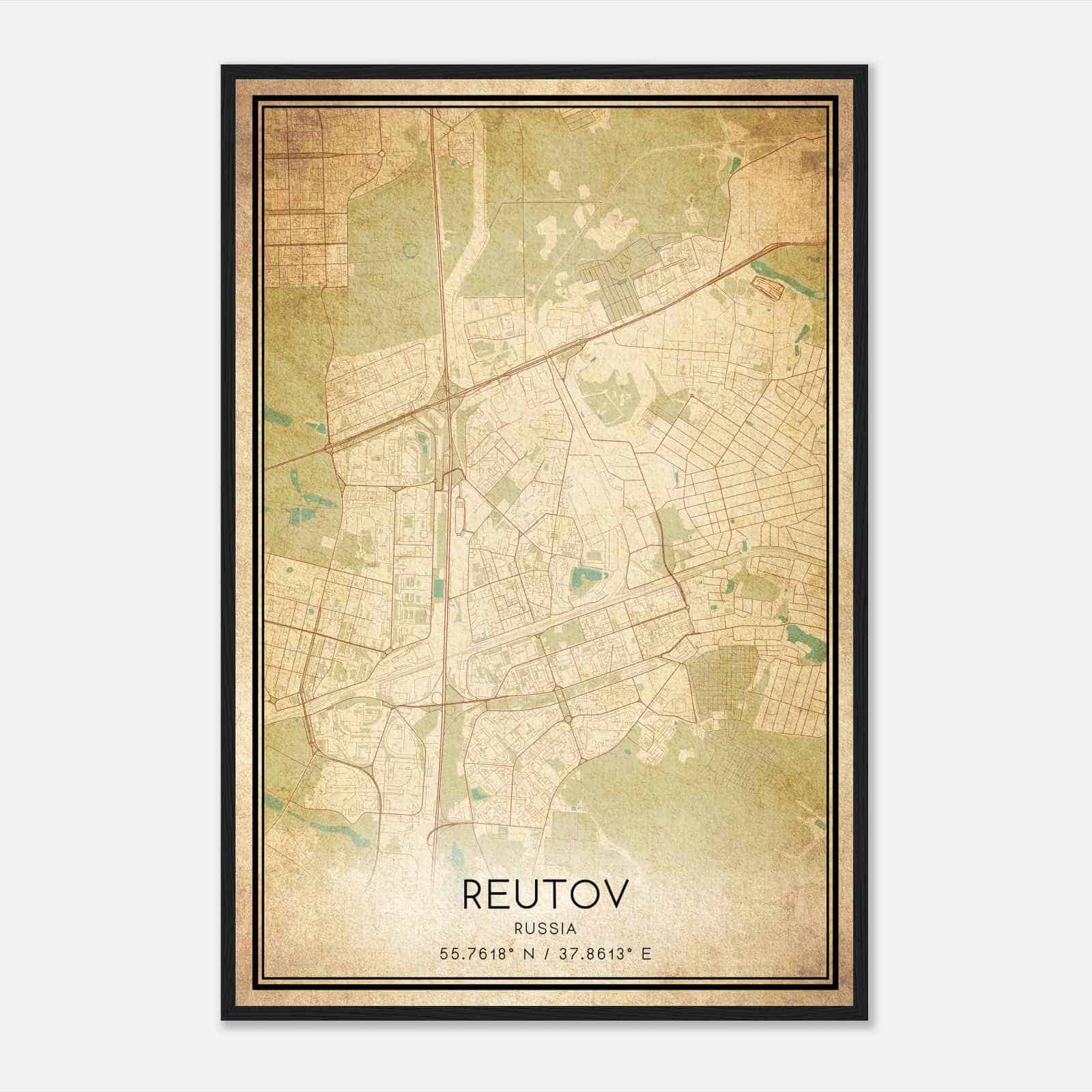 Vintage Reutov Russia Map Poster, Reutov City Road Wall Art Print ...