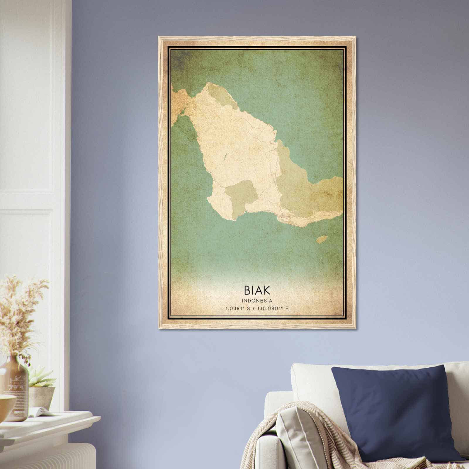 Vintage Biak Indonesia Map Poster, Biak City Road Wall Art Print ...