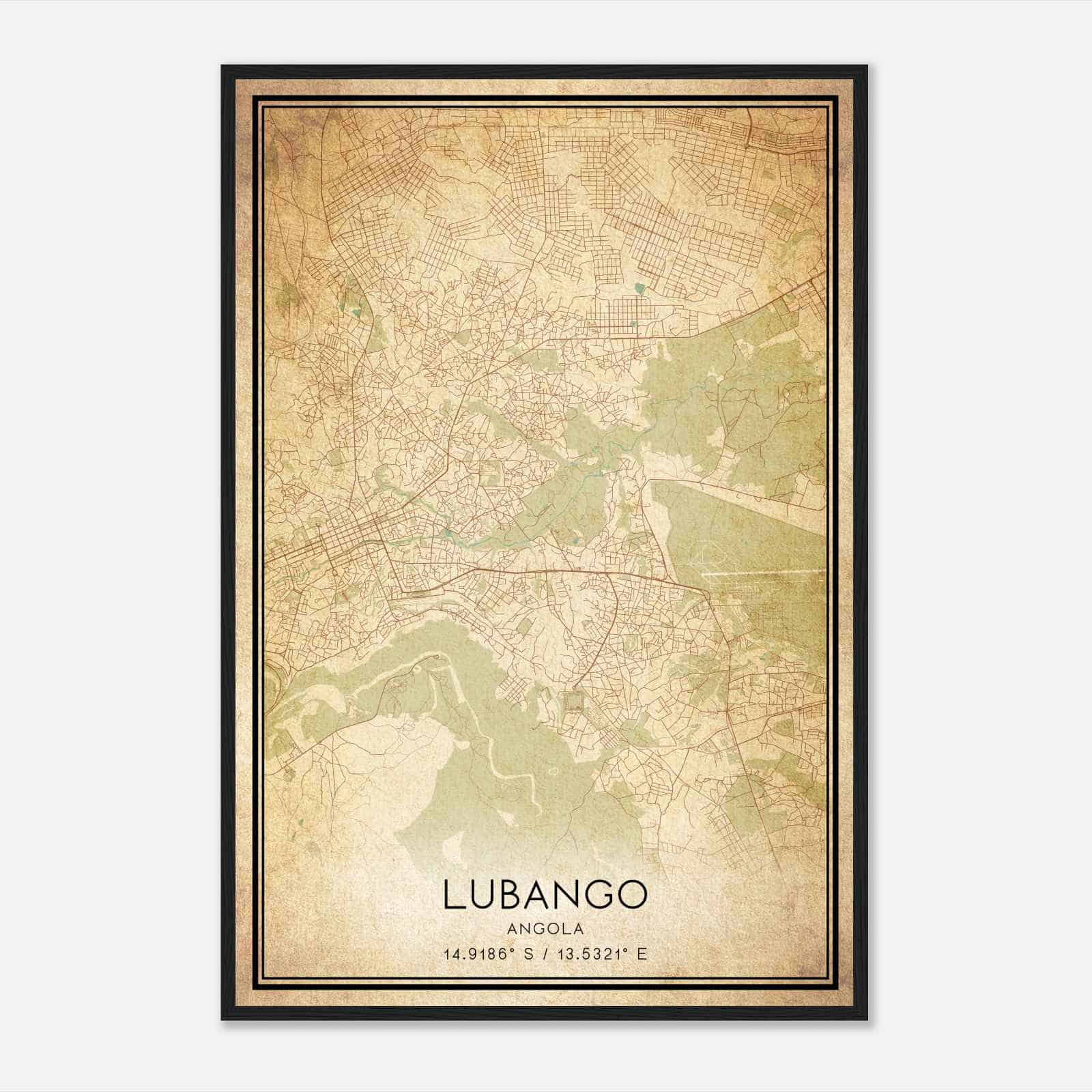 Vintage Lubango Angola Map Poster, Lubango City Road Wall Art Print ...