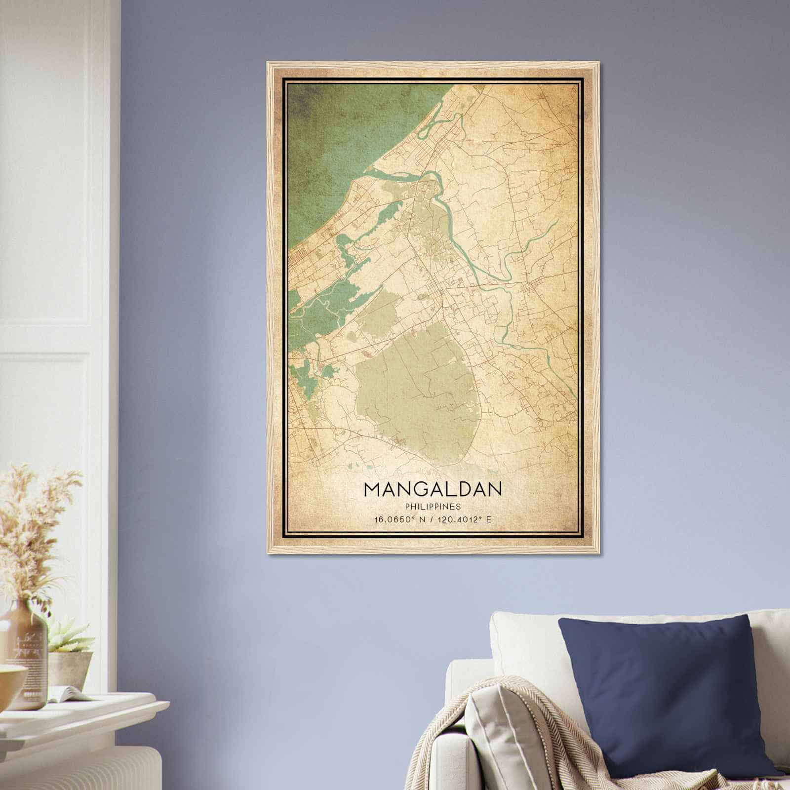 Vintage Mangaldan Philippines Map Poster, Mangaldan City Road Wall Art ...