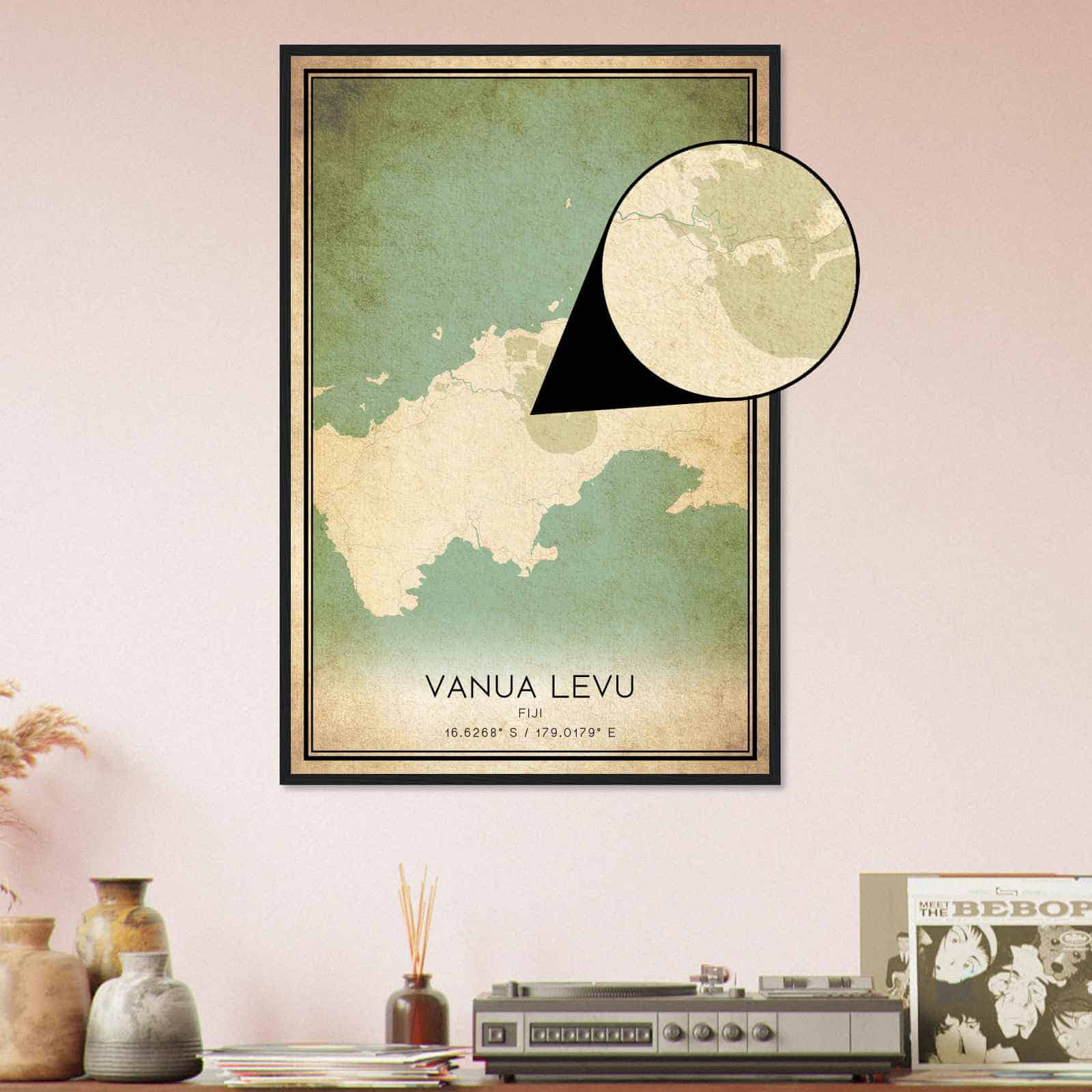 Vintage Vanua Levu Fiji Map Poster, Vanua Levu City Road Wall Art Print ...