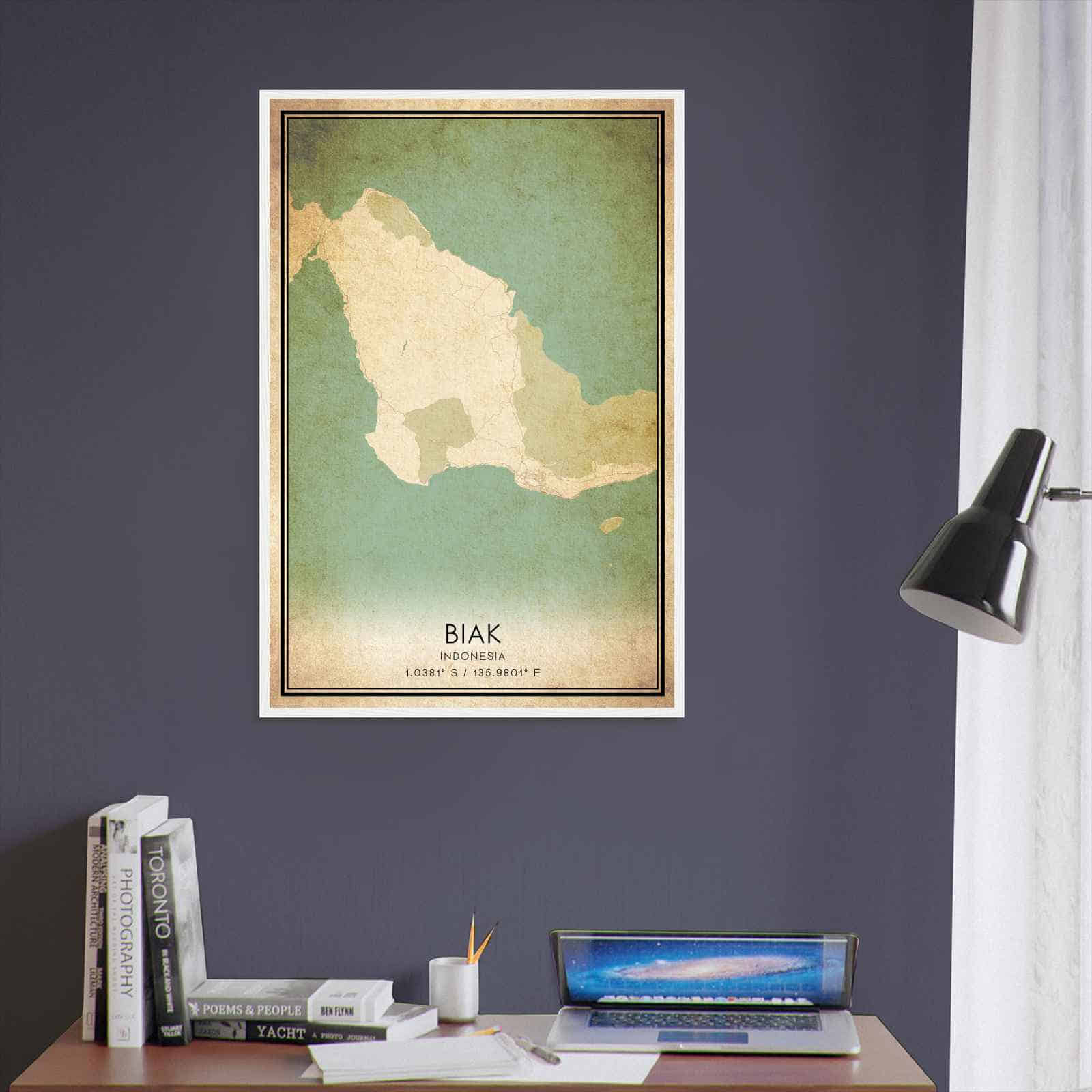 Vintage Biak Indonesia Map Poster, Biak City Road Wall Art Print ...