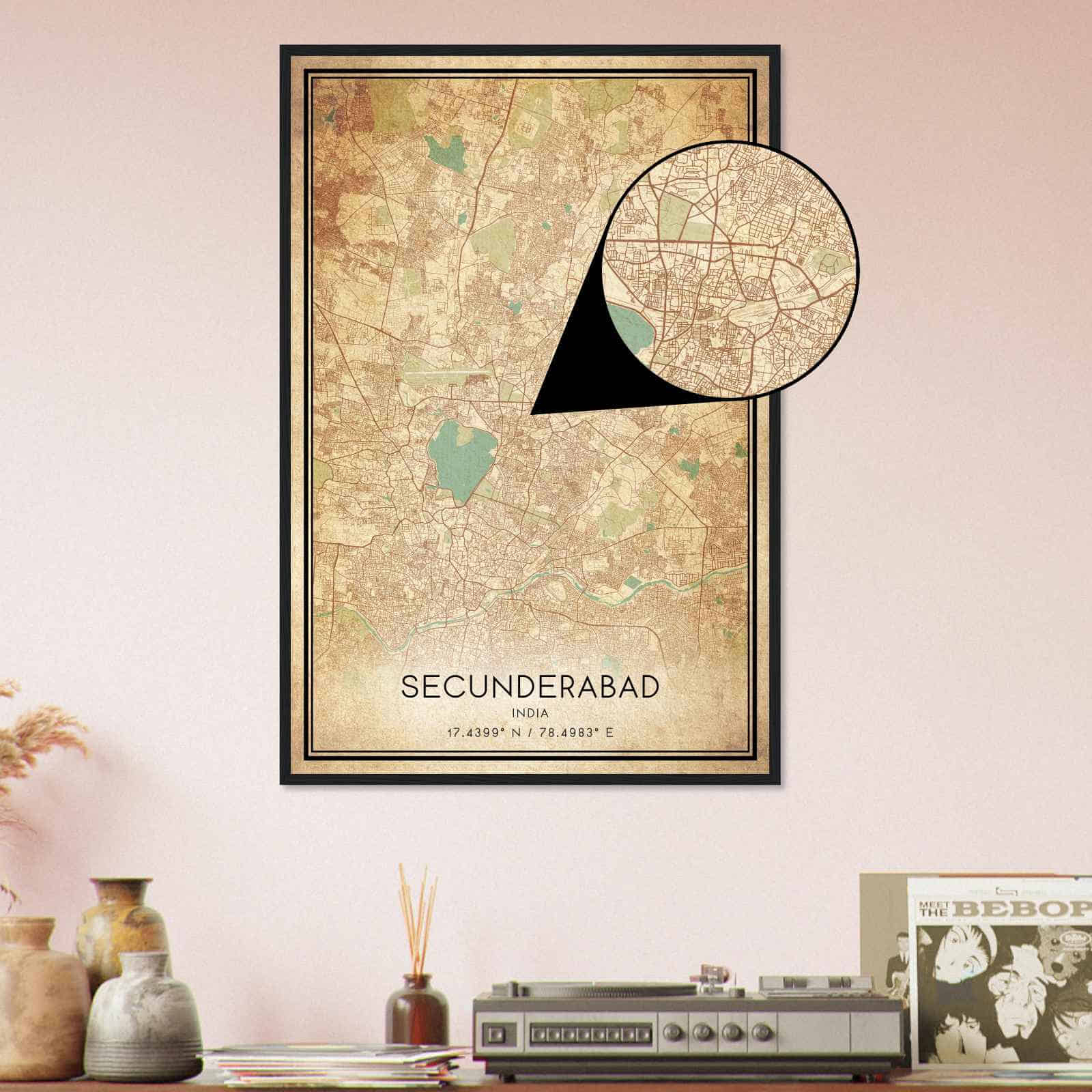 Vintage Secunderabad India Map Poster, Secunderabad City Road Wall Art ...