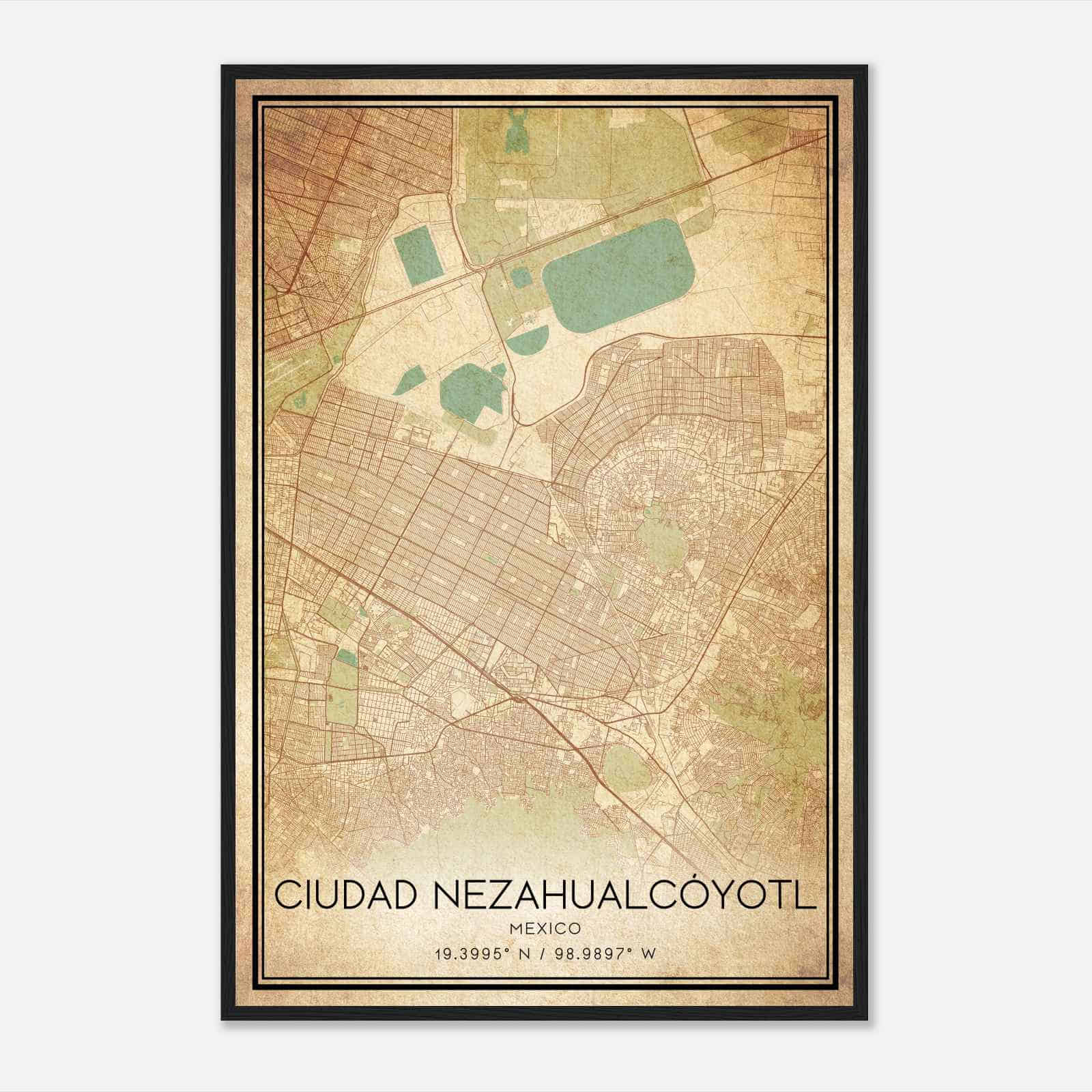 Vintage Ciudad Nezahualcoyotl Mexico Map Poster, Ciudad Nezahualcoyotl ...