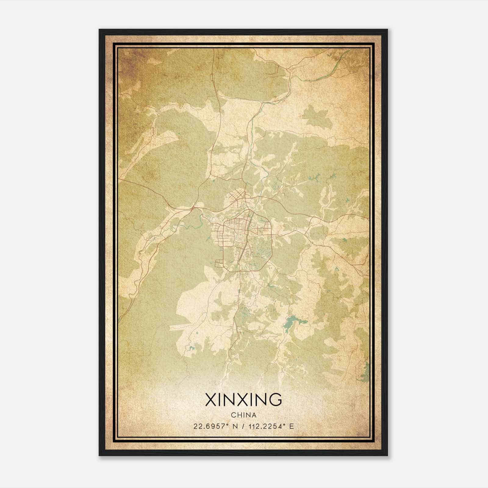 Vintage Xinxing China Map Poster, Xinxing City Road Wall Art Print ...