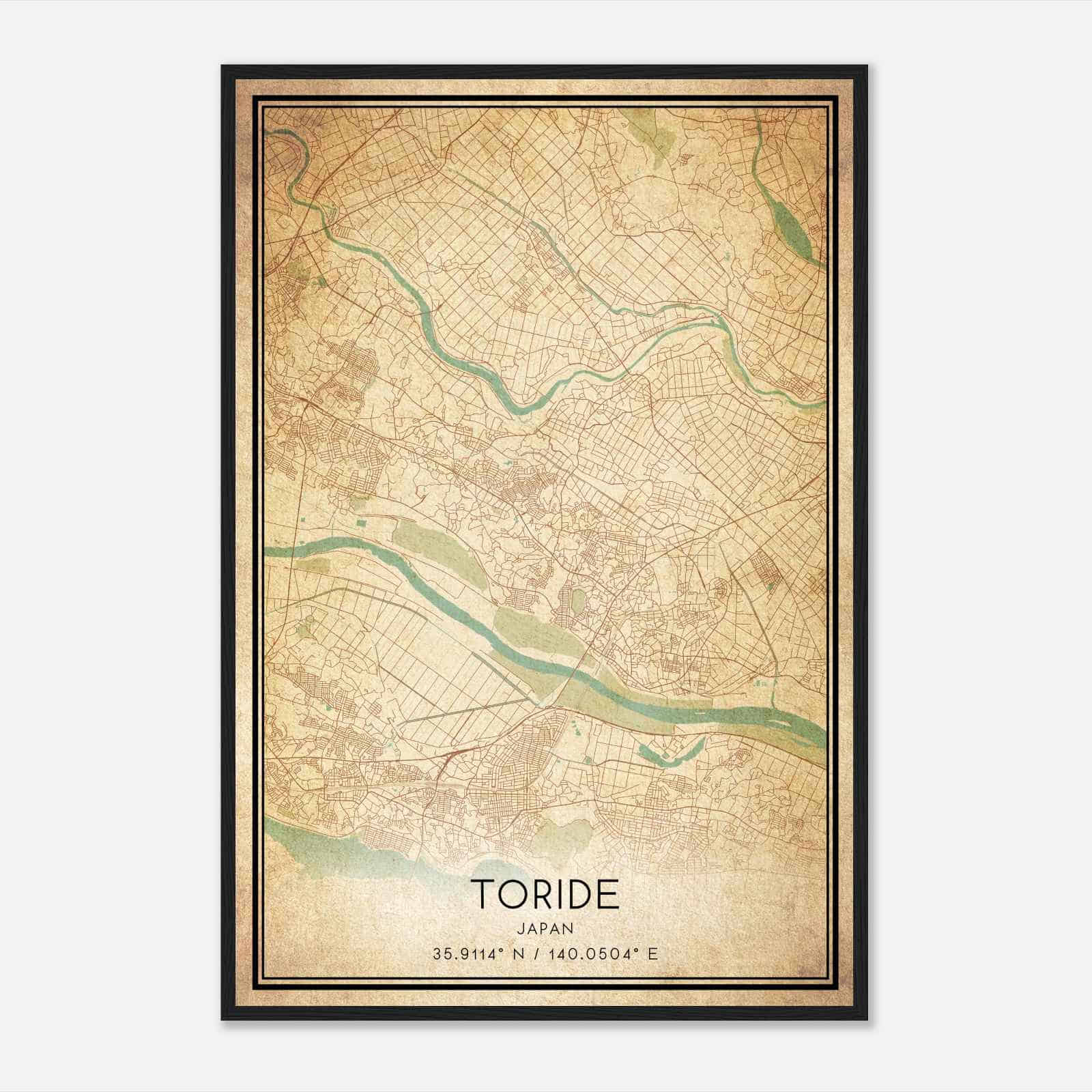 Vintage Toride Japan Map Poster, Toride City Road Wall Art Print ...