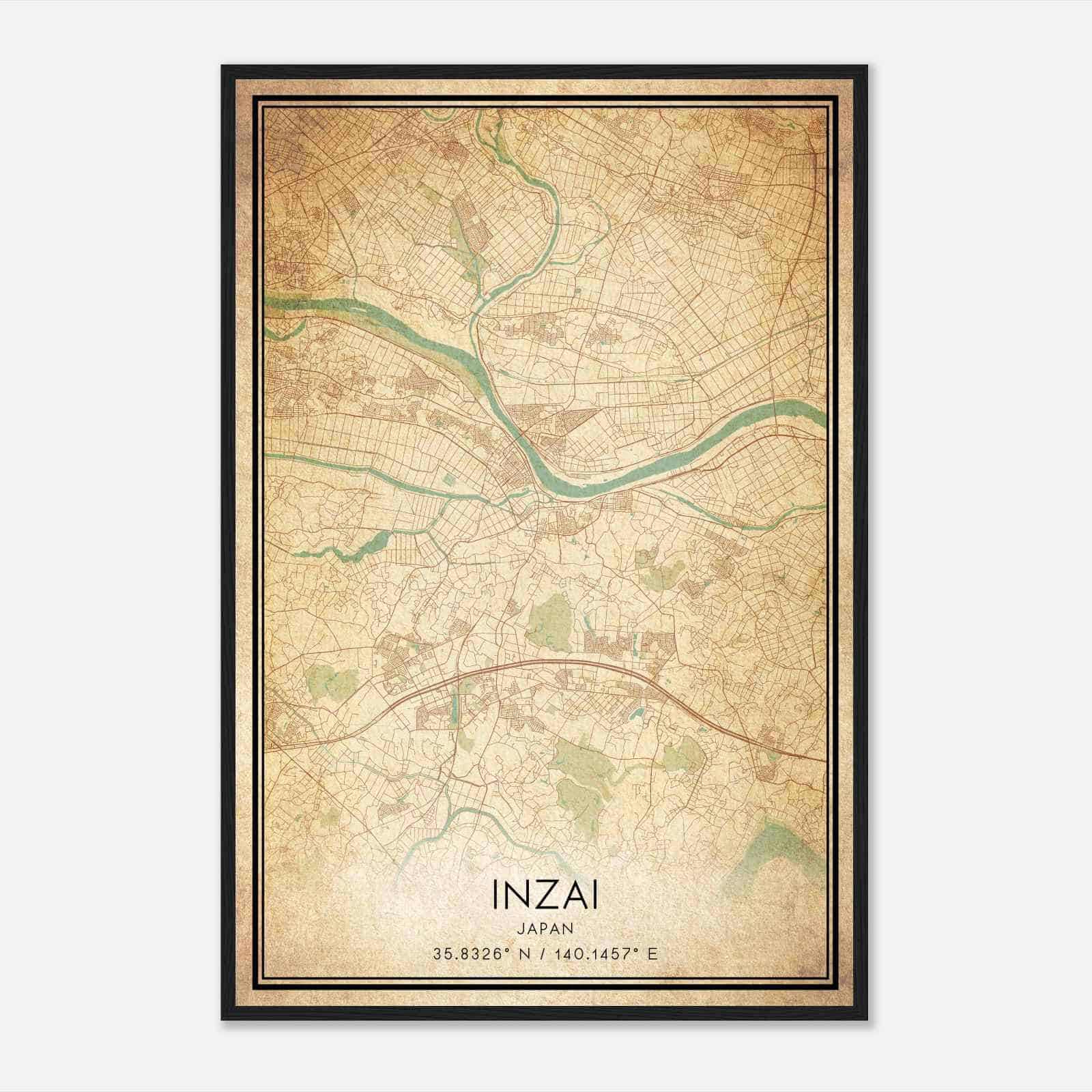 Vintage Inzai Japan Map Poster, Inzai City Road Wall Art Print - Custom ...