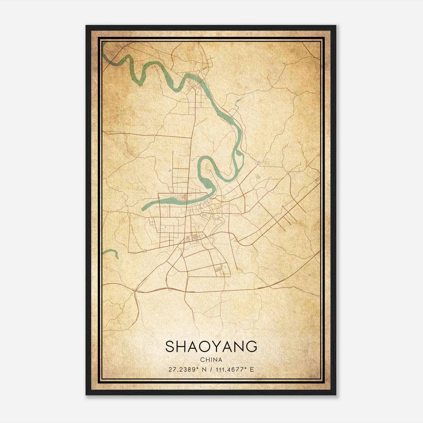 Vintage Shaoyang China Map Poster, Shaoyang City Road Wall Art Print ...