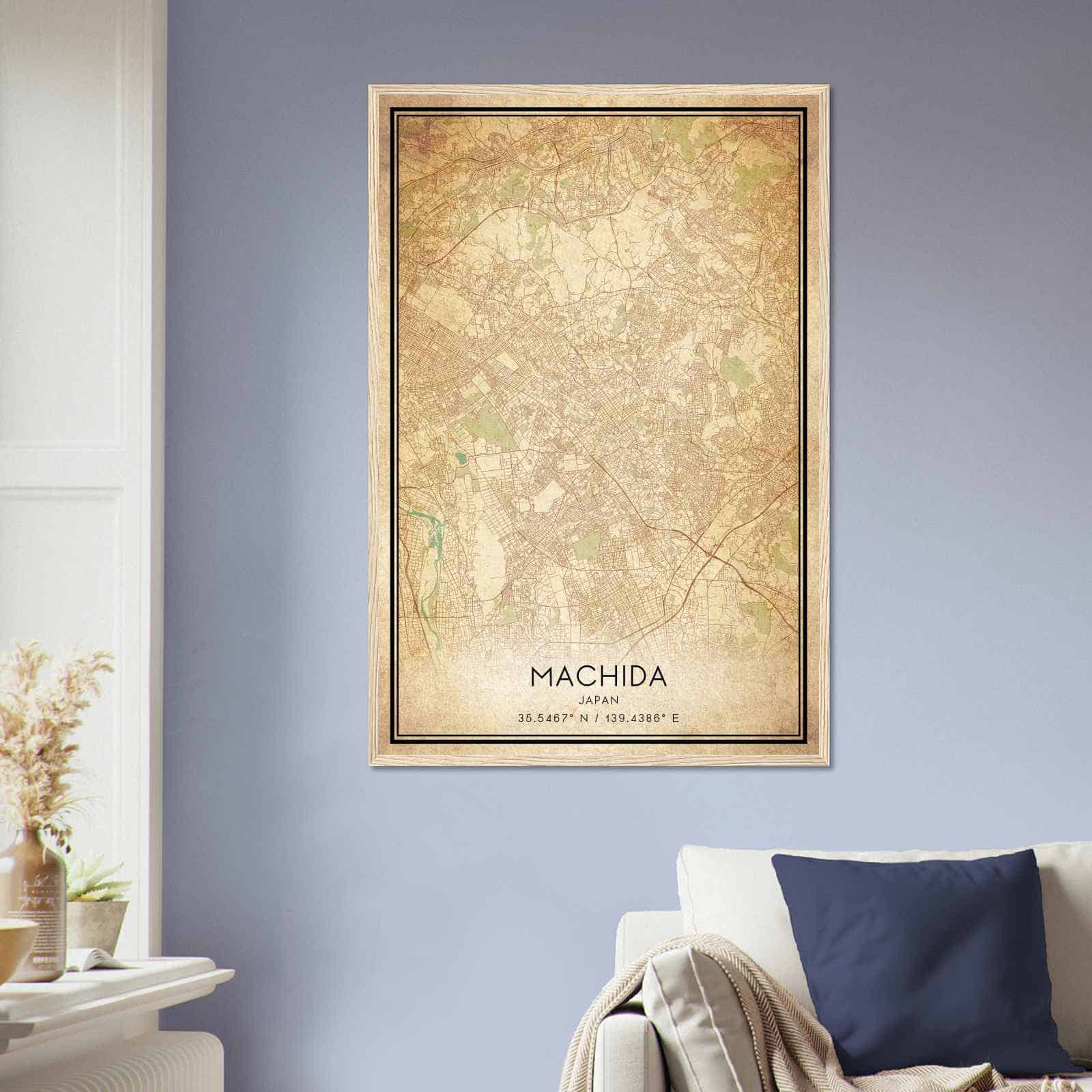 Vintage Machida Japan Map Poster, Machida City Road Wall Art Print ...