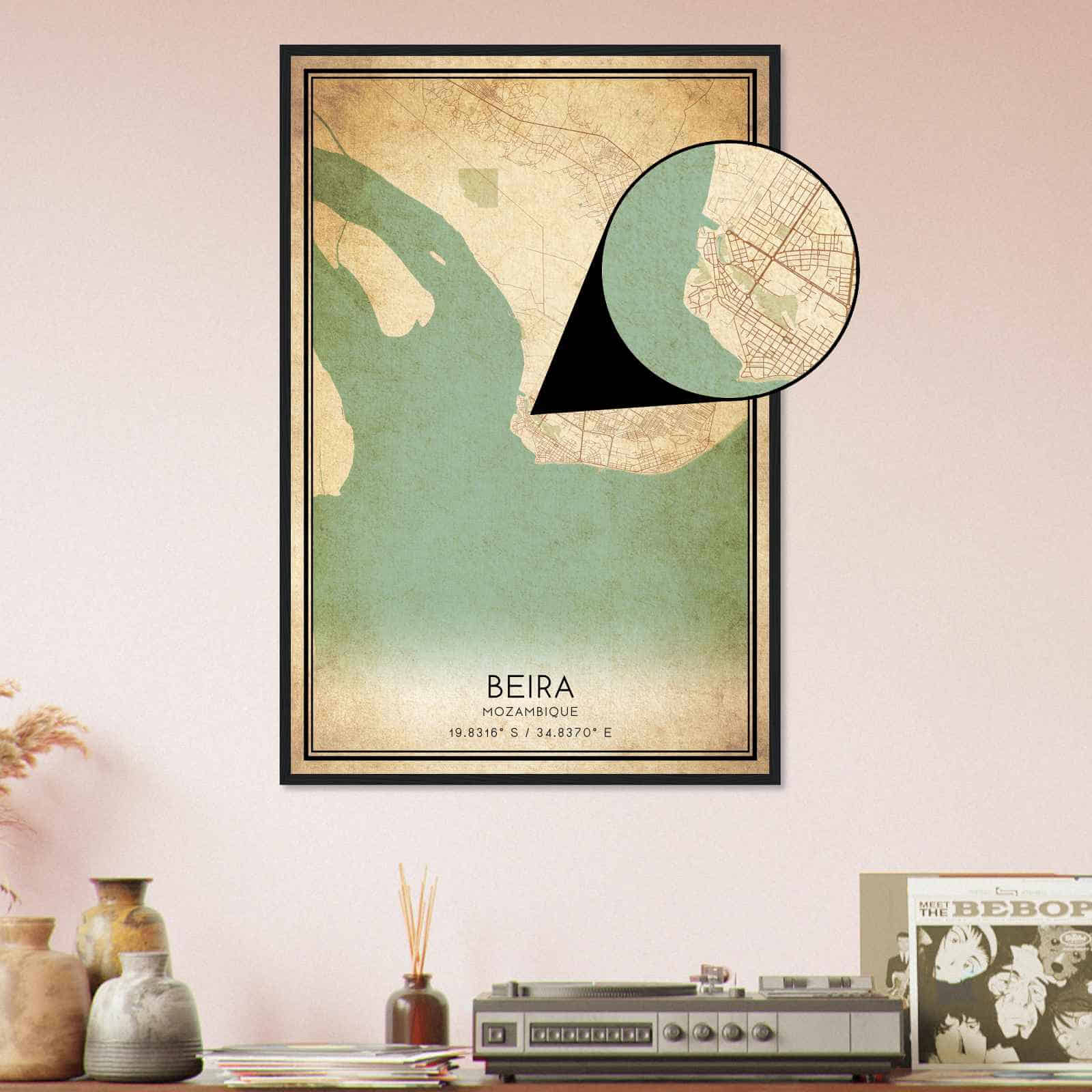 Vintage Beira Mozambique Map Poster, Beira City Road Wall Art Print ...
