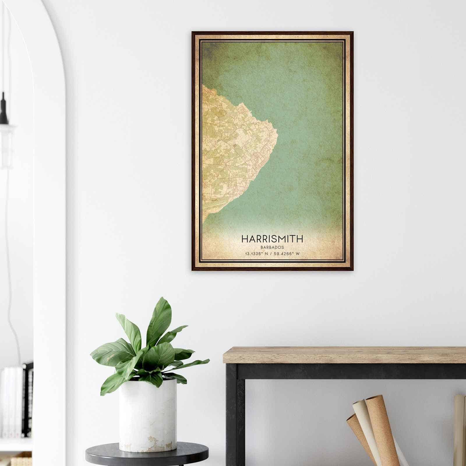 Vintage Harrismith Barbados Map Poster, Harrismith City Road Wall Art ...
