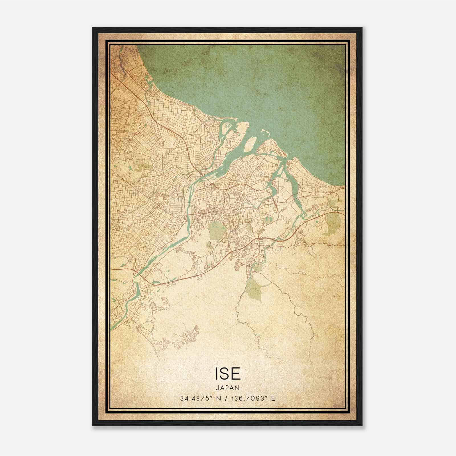 Vintage Ise Japan Map Poster, Ise City Road Wall Art Print - Custom ...