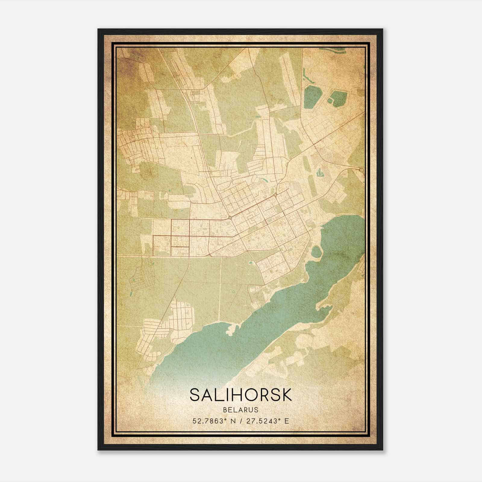 Vintage Salihorsk Belarus Map Poster, Salihorsk City Road Wall Art Print - Custom Maps & Posters