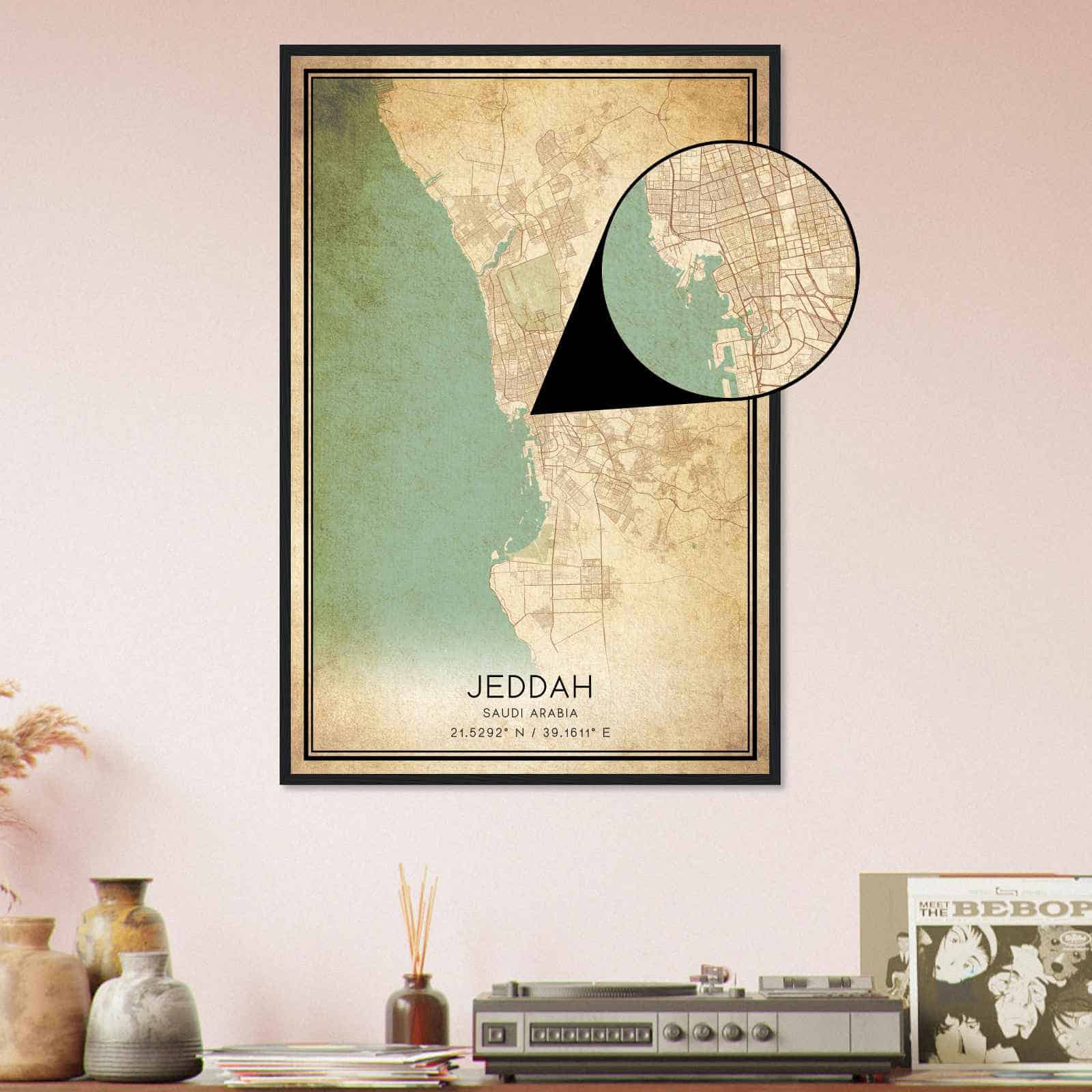 Vintage Jeddah Saudi Arabia Map Poster, Jeddah City Road Wall Art Print ...