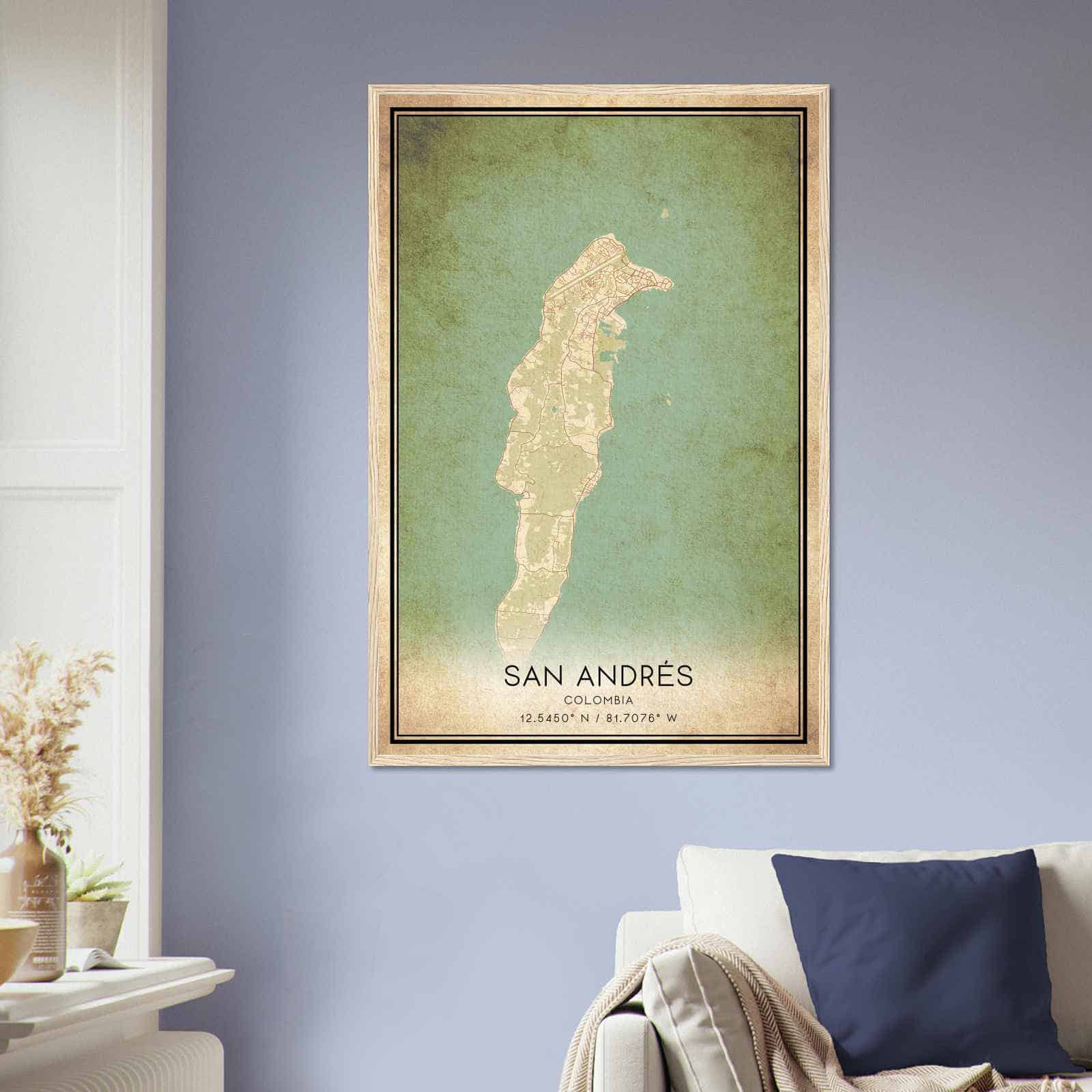 Vintage San Andres Colombia Map Poster, San Andres City Road Wall Art ...