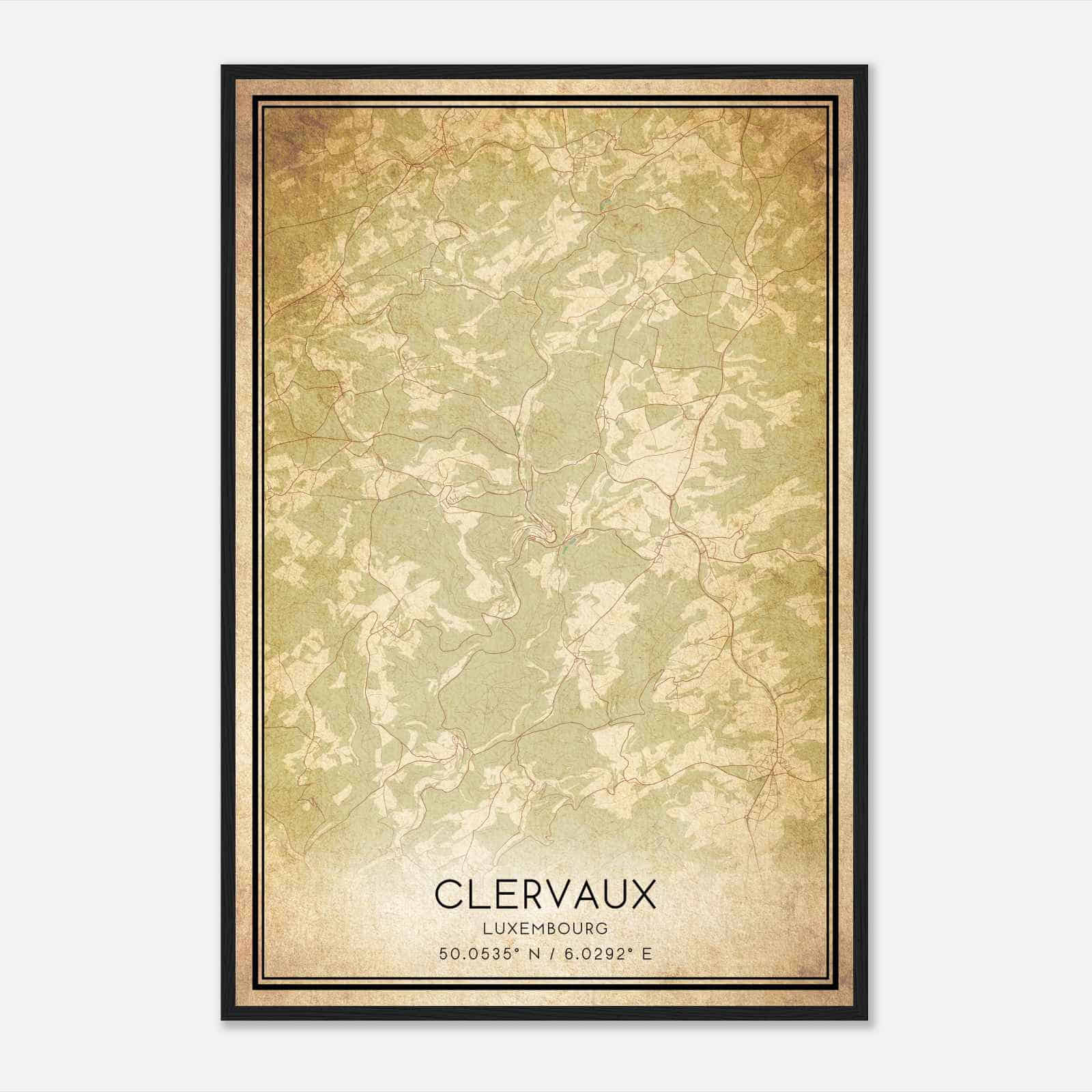 Vintage Clervaux Luxembourg Map Poster, Clervaux City Road Wall Art ...