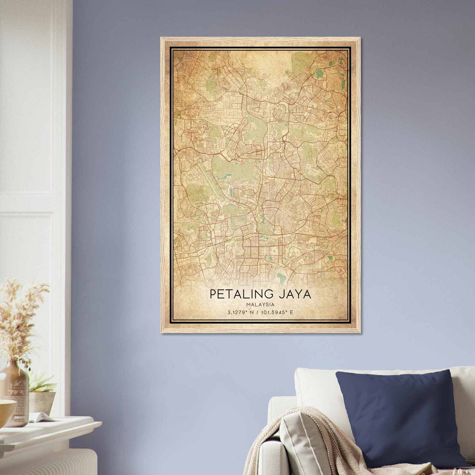 Vintage Petaling Jaya Malaysia Map Poster, Petaling Jaya City Road Wall ...
