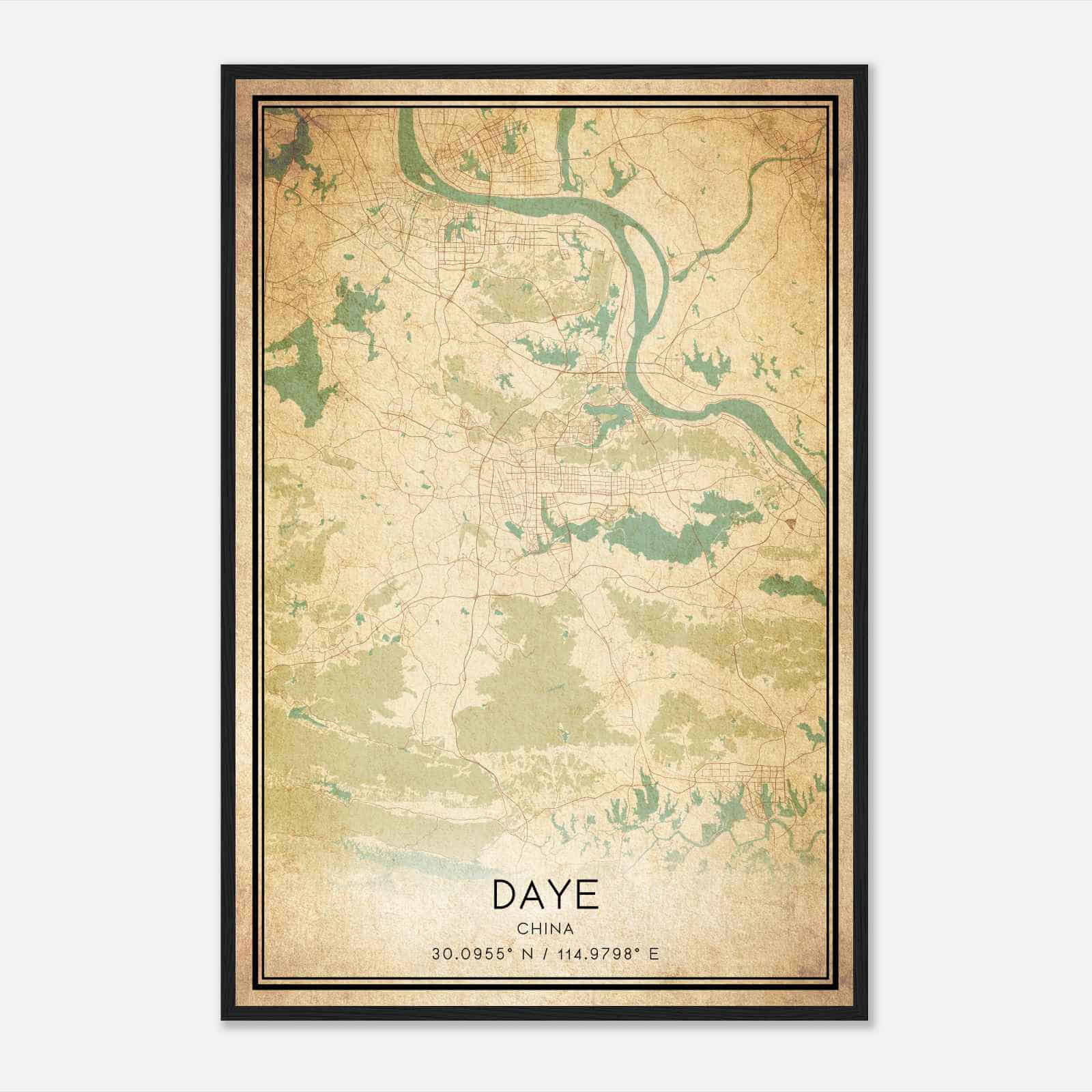 Vintage Daye China Map Poster, Daye City Road Wall Art Print - Custom ...