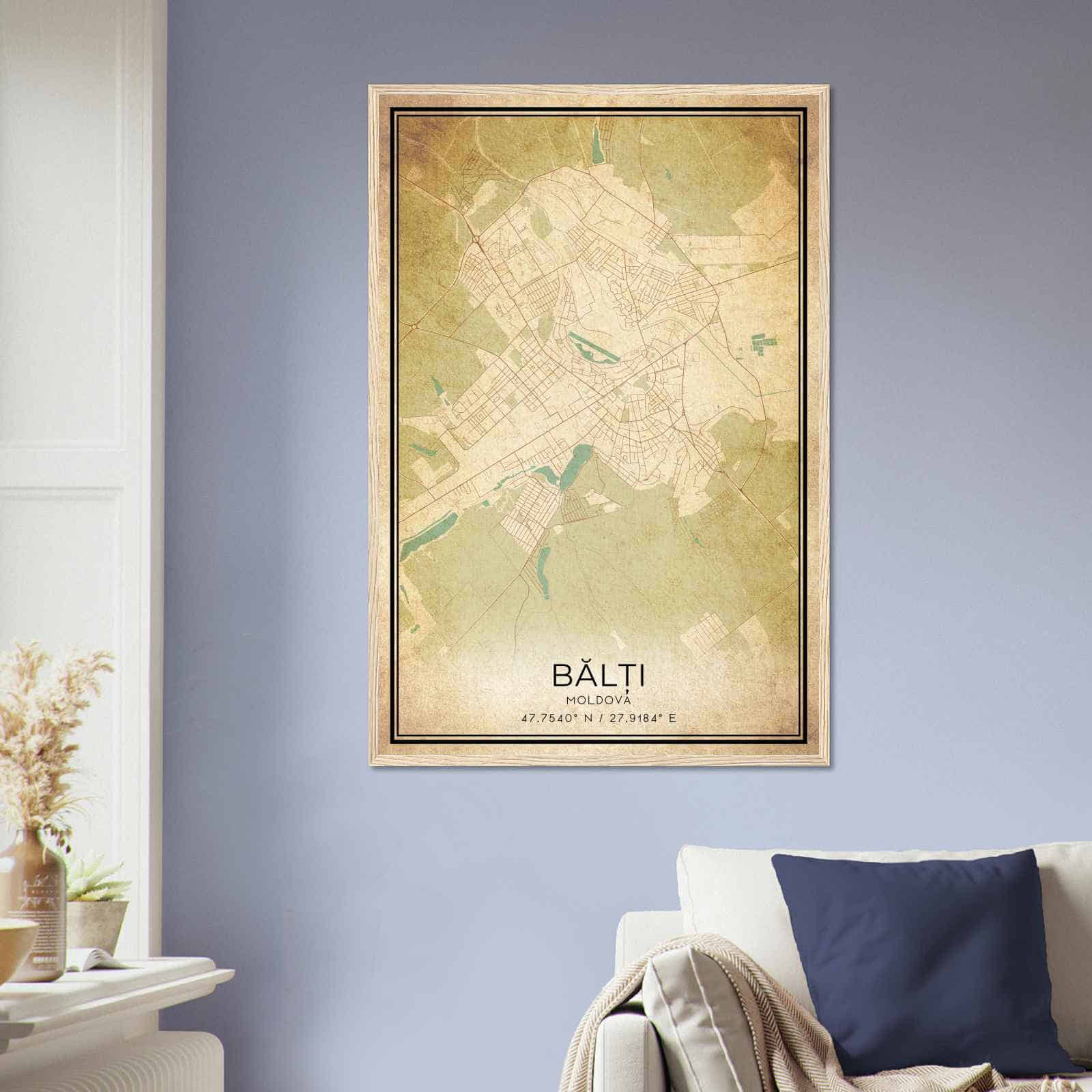 Vintage Balti Moldova Map Poster, Balti City Road Wall Art Print ...