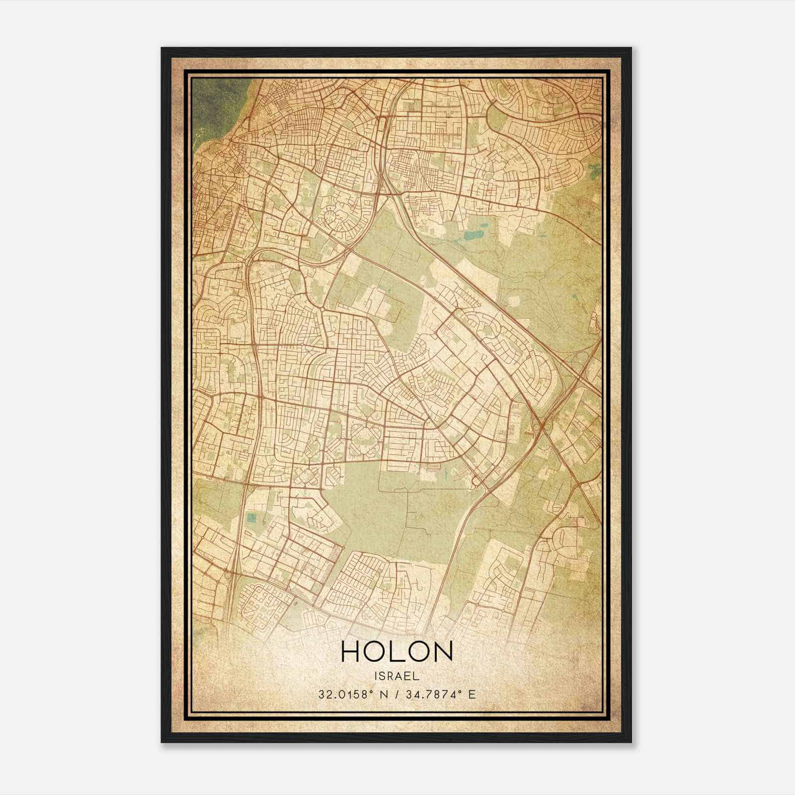 Vintage Holon Israel Map Poster, Holon City Road Wall Art Print ...