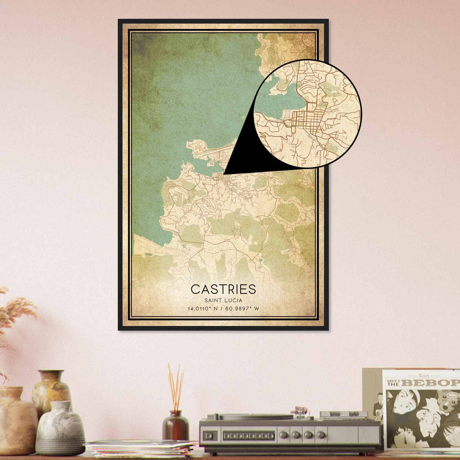 Vintage Castries Saint Lucia Map Poster, Castries City Road Wall Art ...