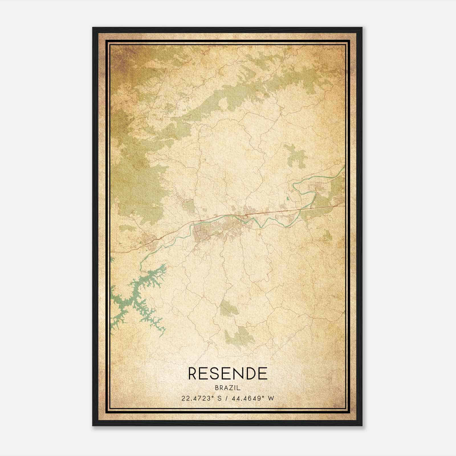 Vintage Resende Brazil Map Poster, Resende City Road Wall Art Print ...
