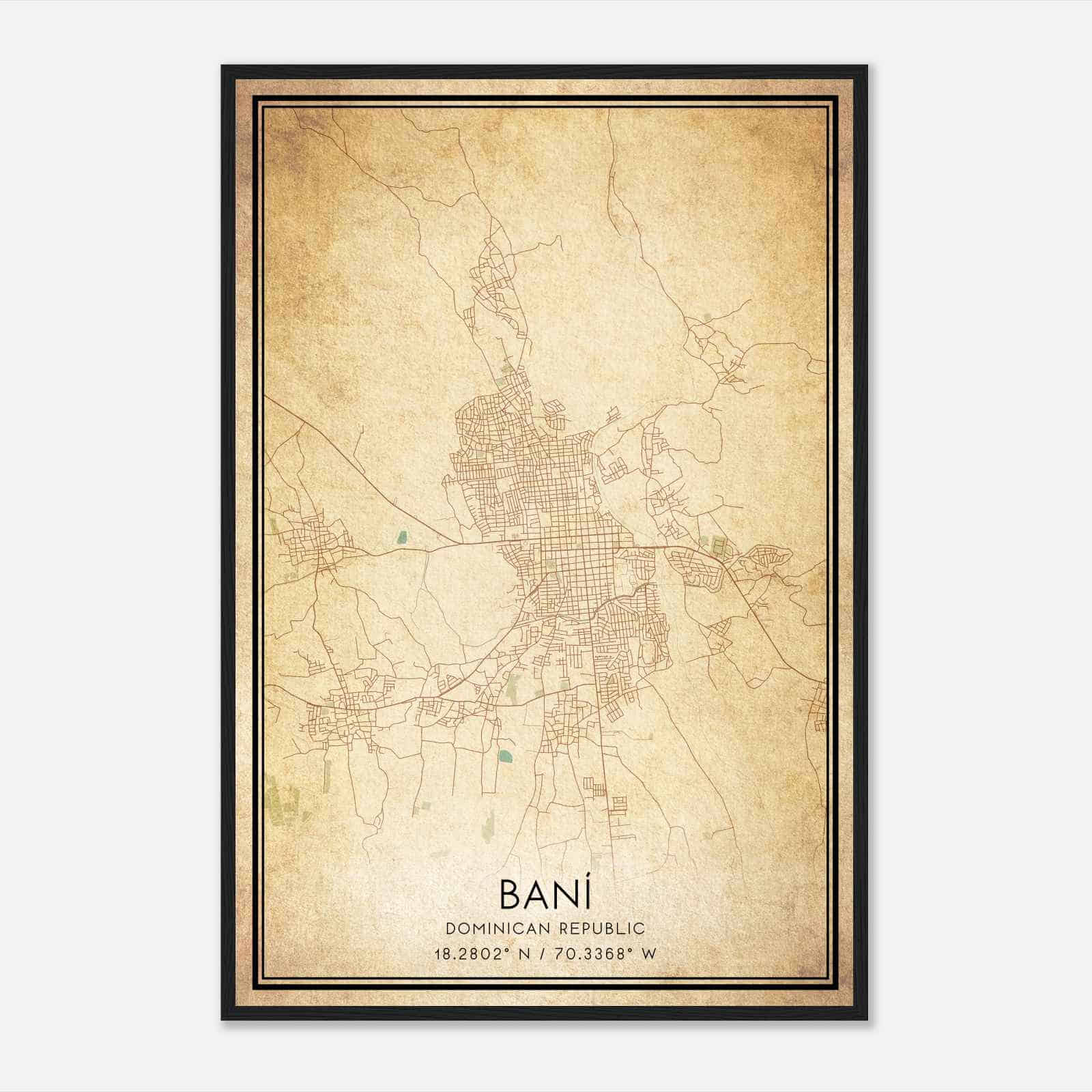 Vintage Bani Dominican Republic Map Poster, Bani City Road Wall Art ...