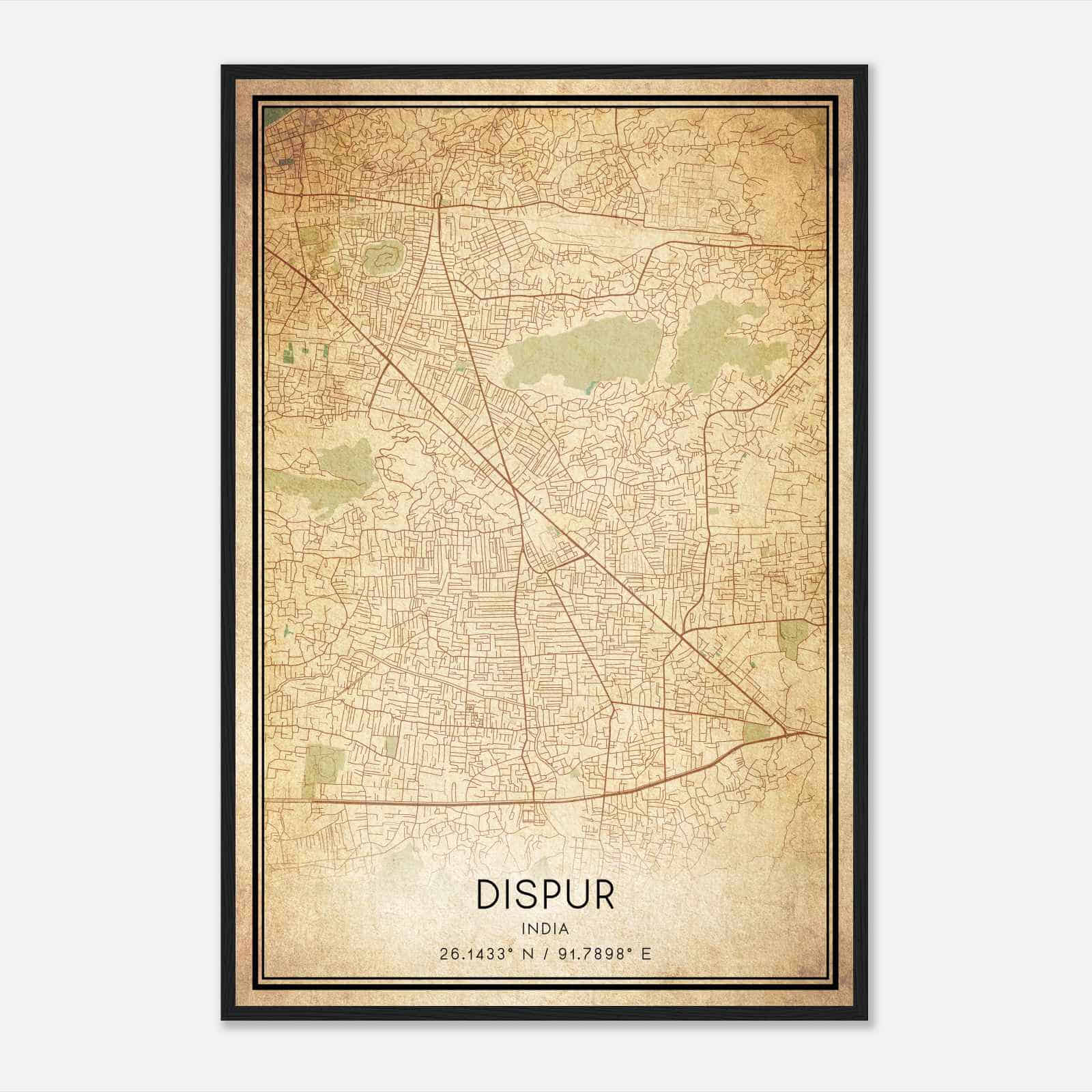 Vintage Dispur India Map Poster, Dispur City Road Wall Art Print ...