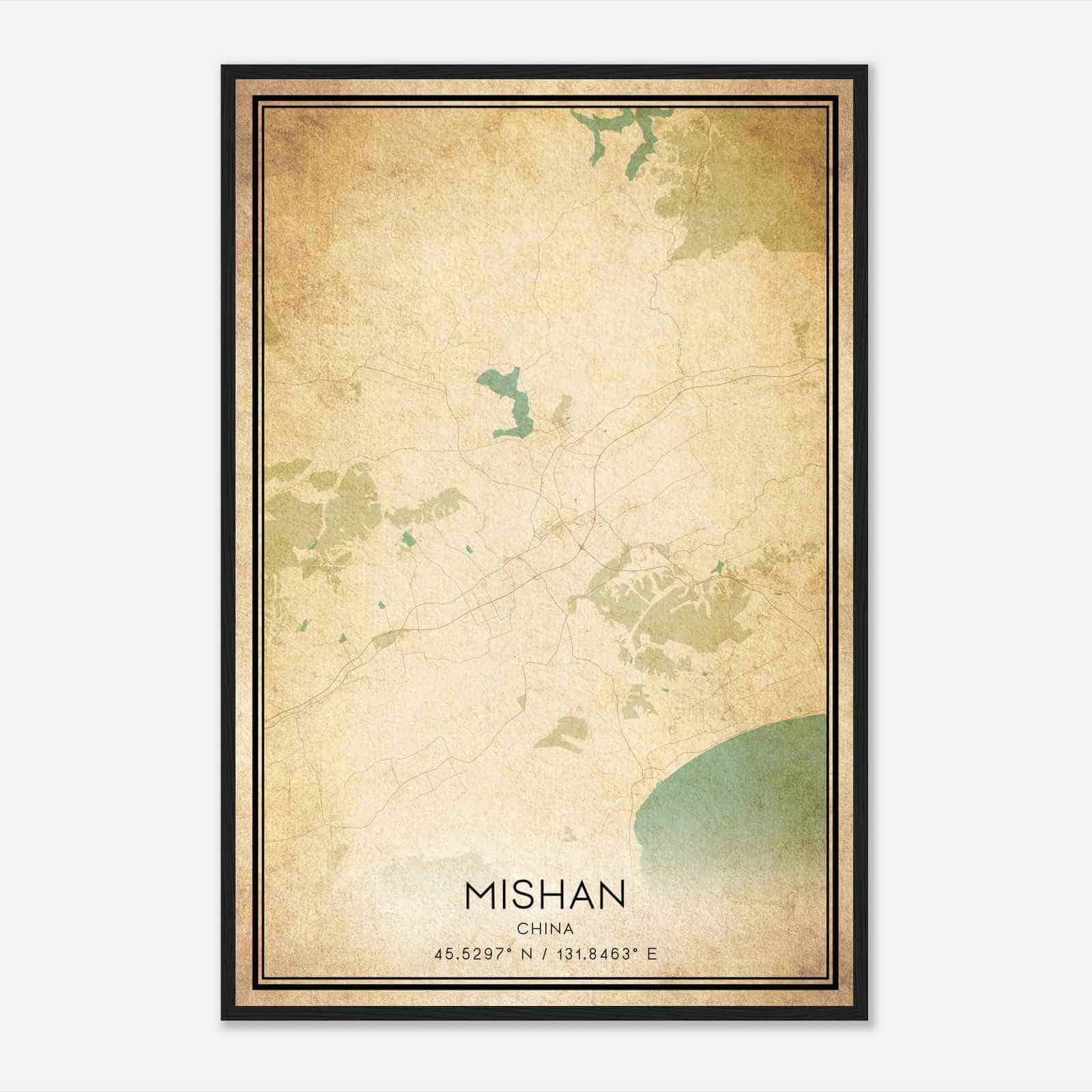 Vintage Mishan China Map Poster, Mishan City Road Wall Art Print ...
