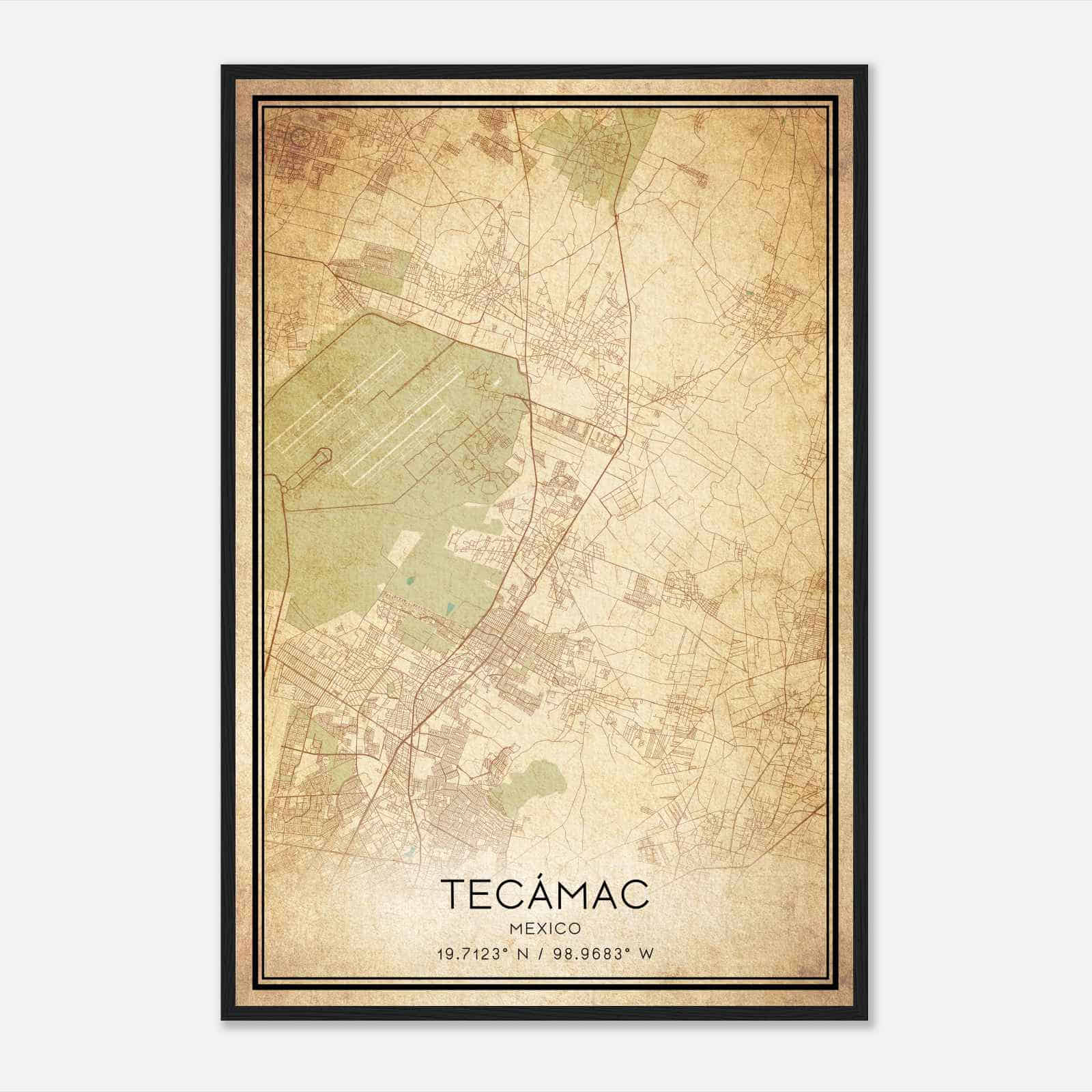 Vintage Tecamac Mexico Map Poster, Tecamac City Road Wall Art Print ...