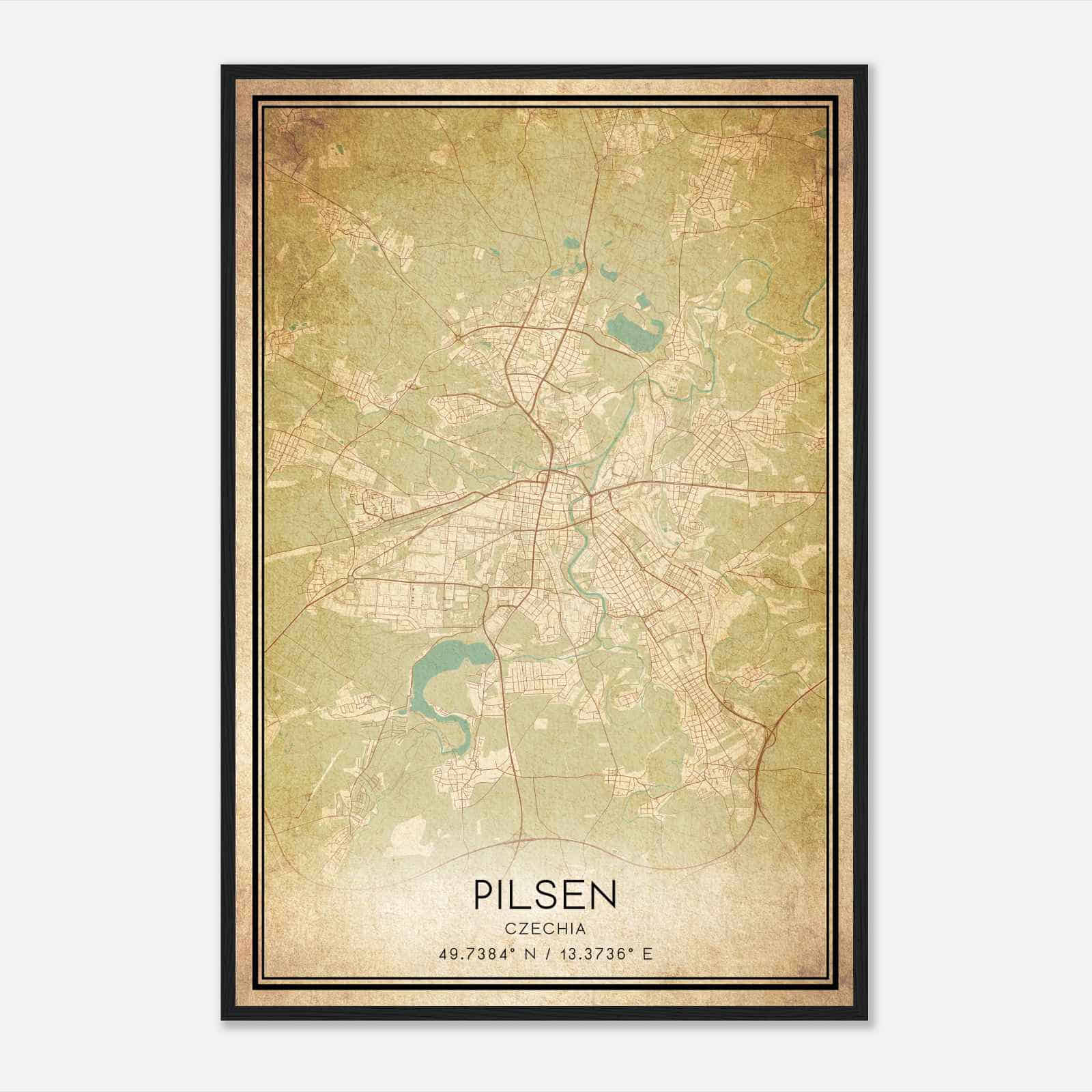 Vintage Pilsen Czechia Map Poster, Pilsen City Road Wall Art Print ...
