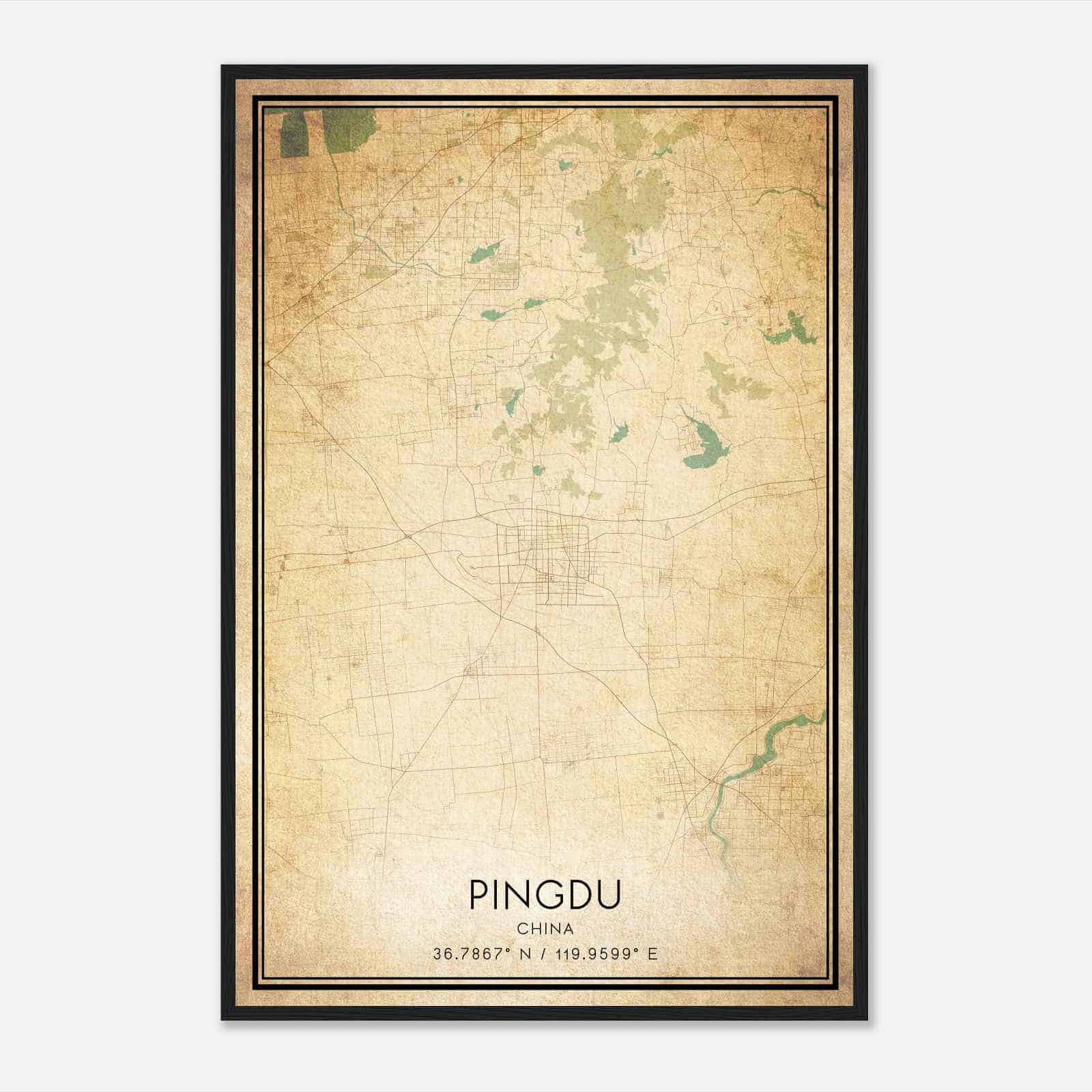 Vintage Pingdu China Map Poster, Pingdu City Road Wall Art Print ...