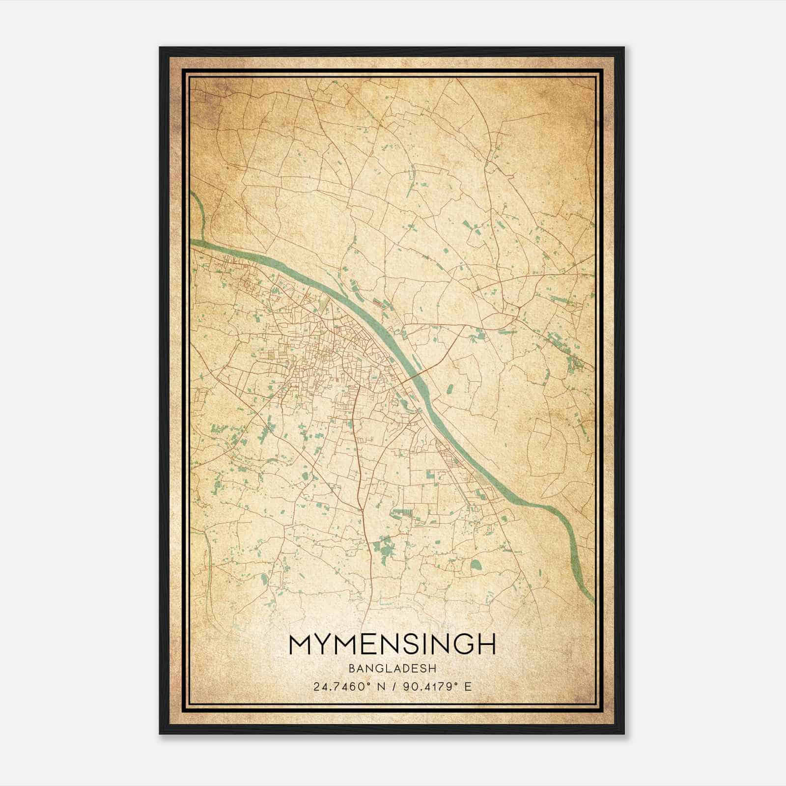 Vintage Mymensingh Bangladesh Map Poster, Mymensingh City Road Wall Art ...
