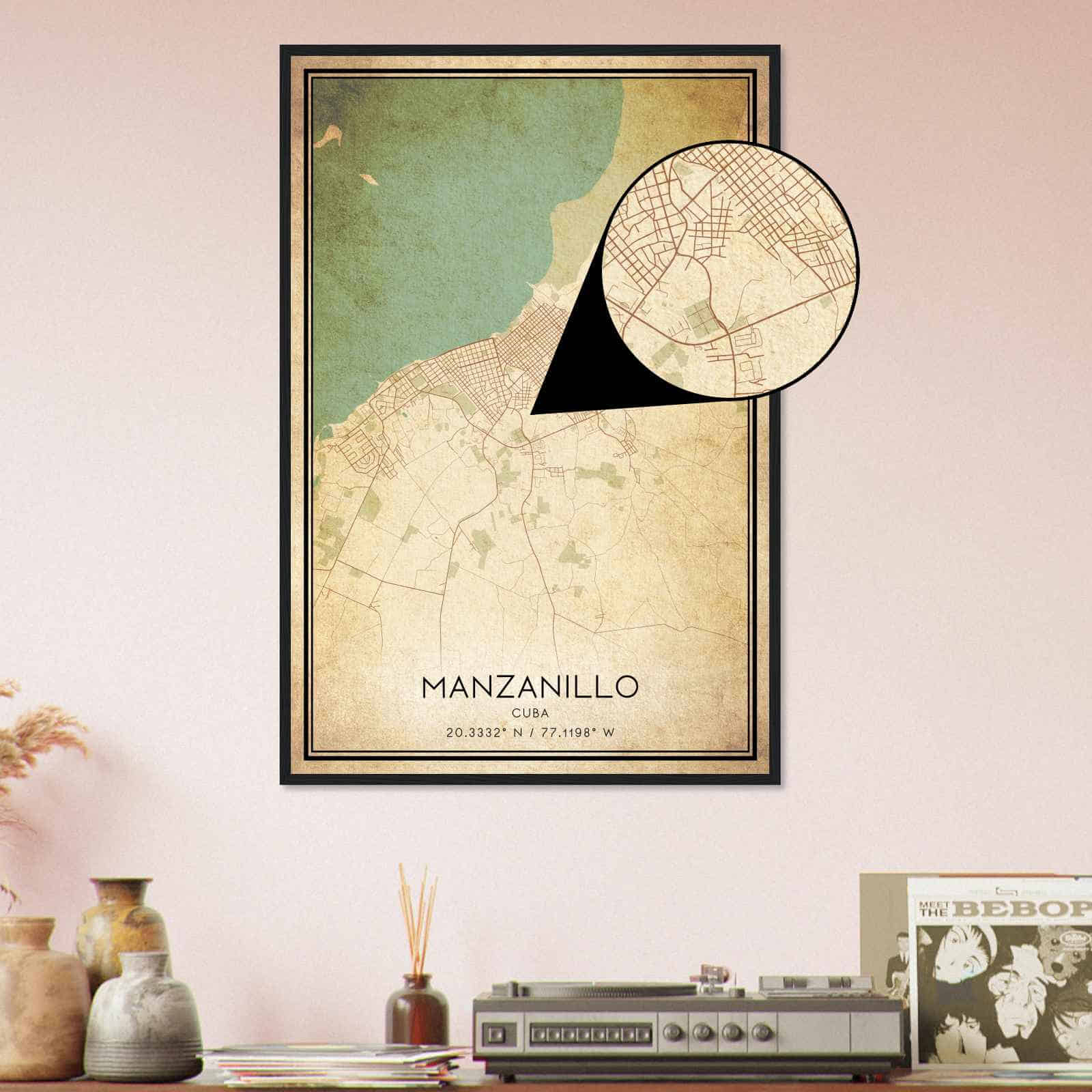 Vintage Manzanillo Cuba Map Poster, Manzanillo City Road Wall Art Print ...