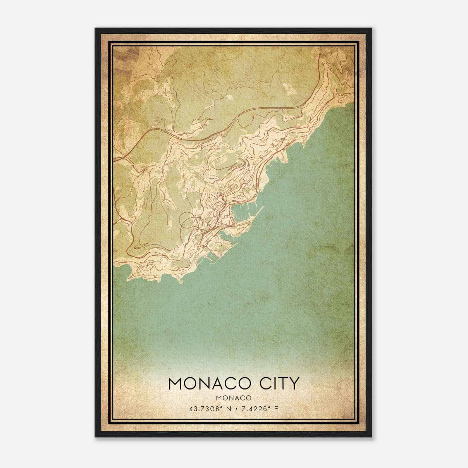 Vintage Monaco City Monaco Map Poster, Monaco City City Road Wall Art ...