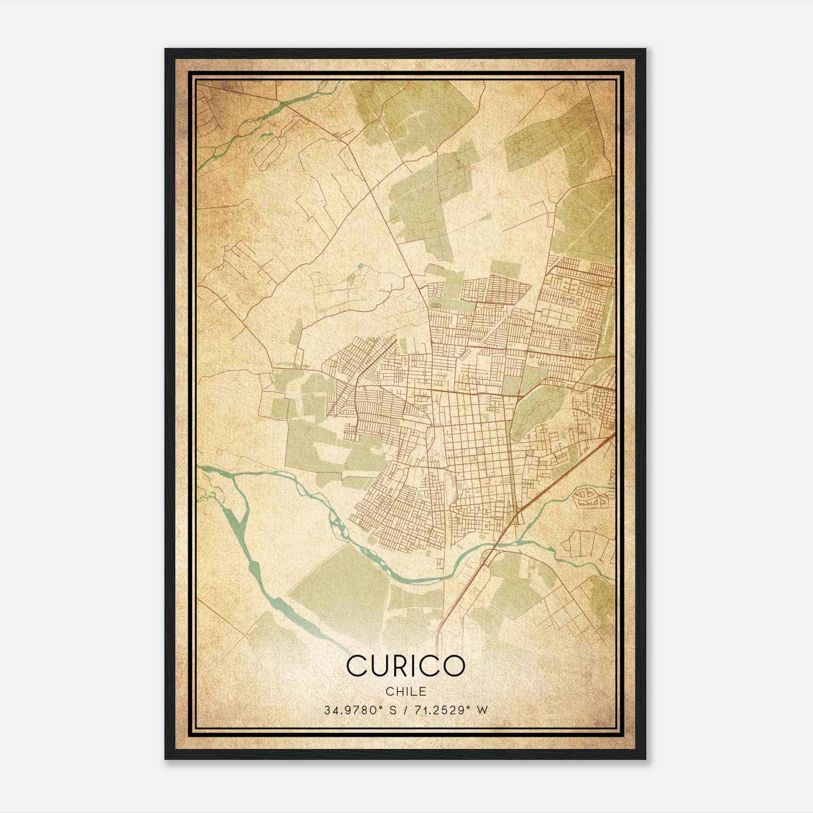 Vintage Curico Chile Map Poster, Curico City Road Wall Art Print ...