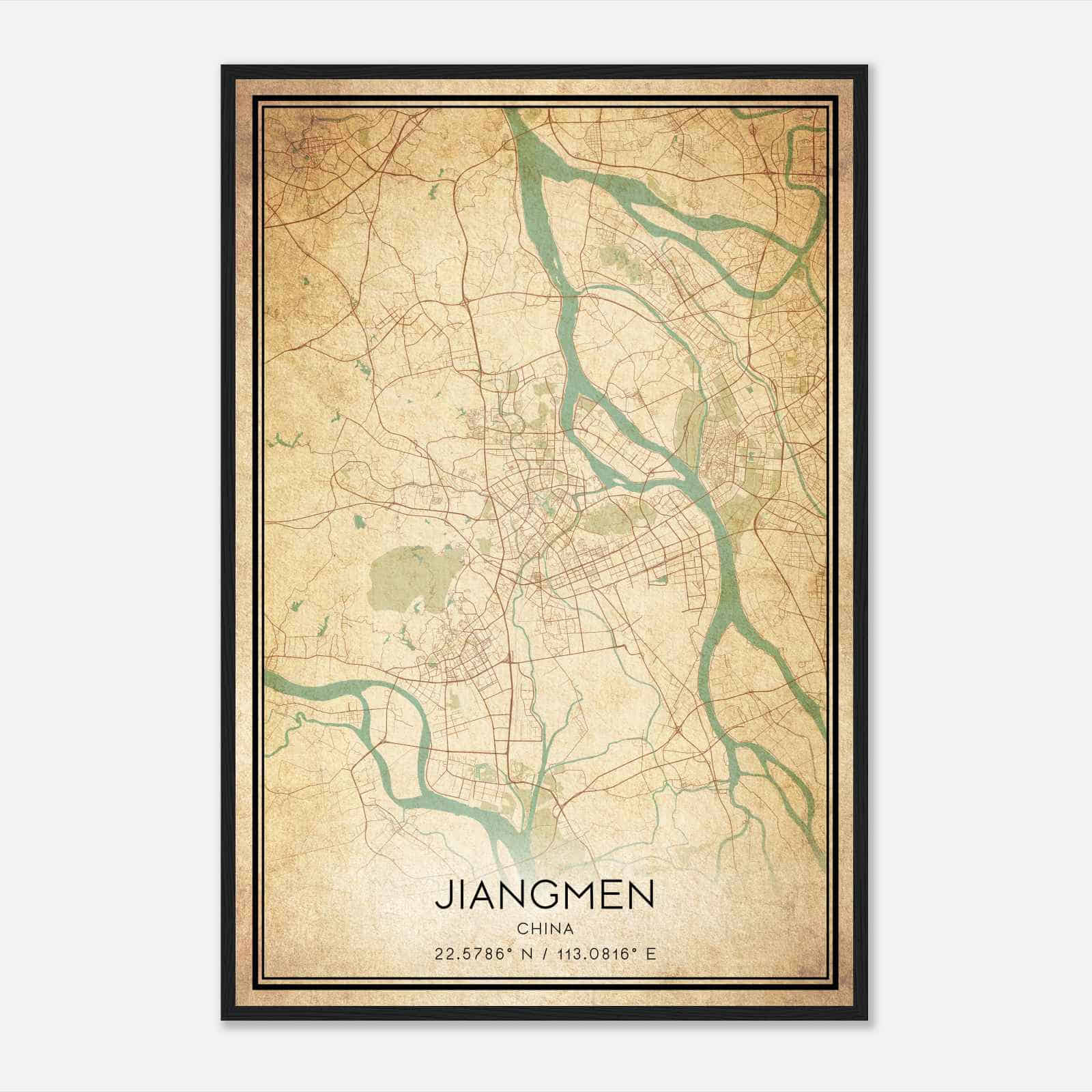 Vintage Jiangmen China Map Poster, Jiangmen City Road Wall Art Print ...