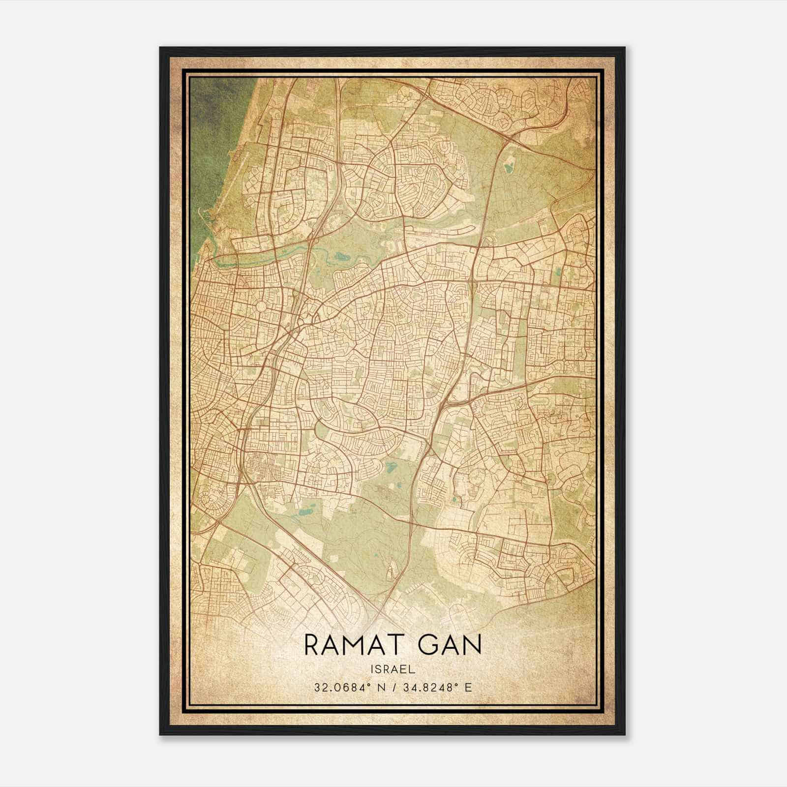 Vintage Ramat Gan Israel Map Poster, Ramat Gan City Road Wall Art Print ...