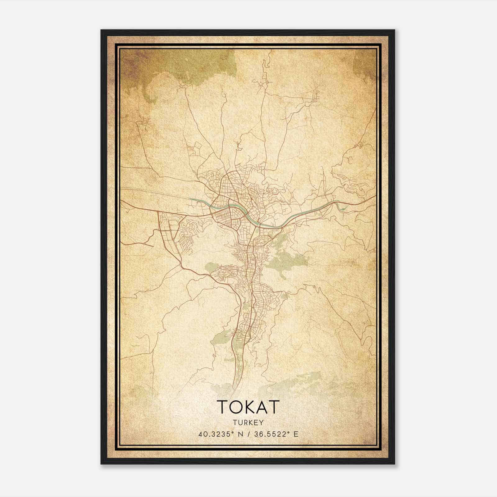Vintage Tokat Turkey Map Poster, Tokat City Road Wall Art Print ...
