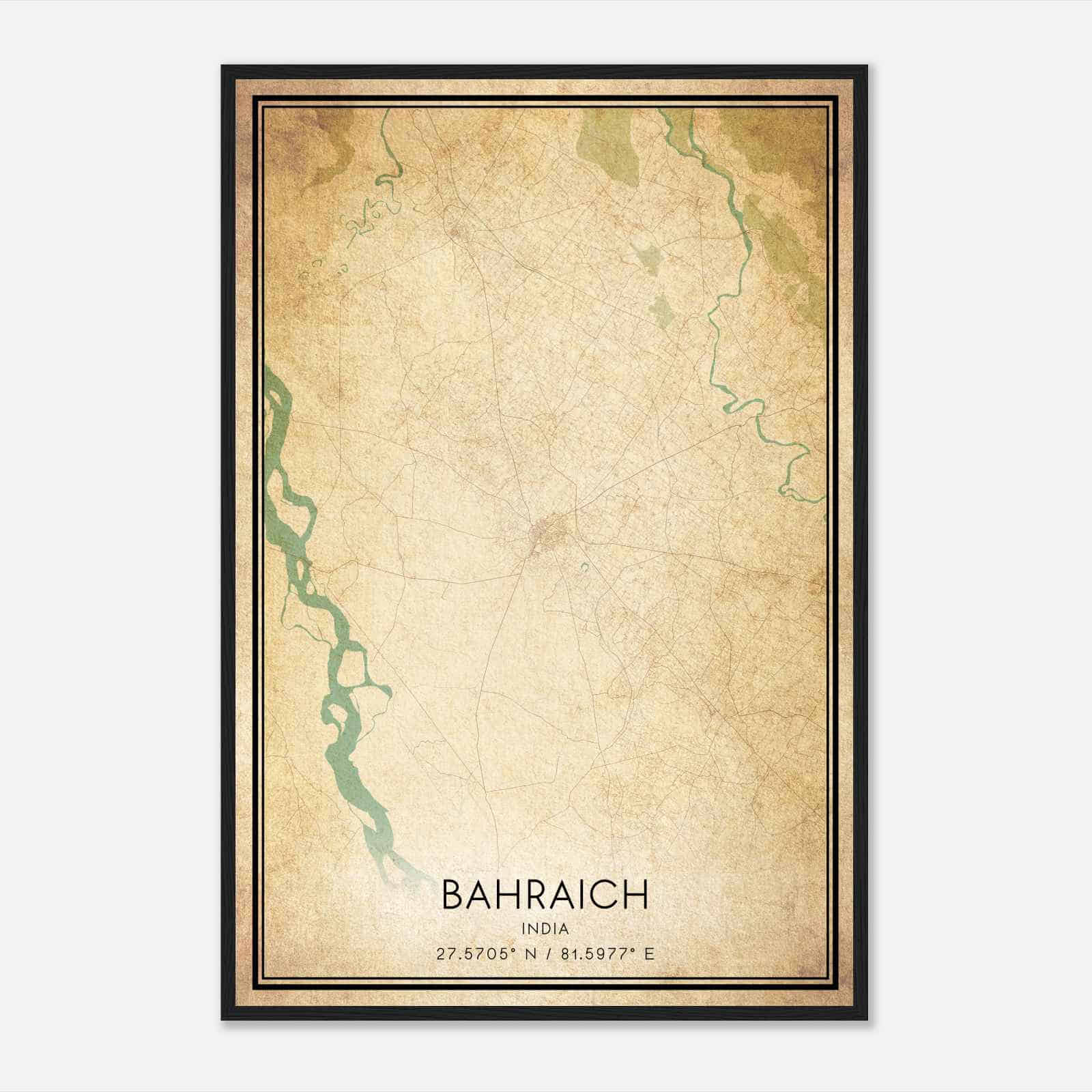 Vintage Bahraich India Map Poster, Bahraich City Road Wall Art Print ...